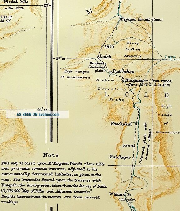 1922 Kingdon Ward - WESTERN YUNNAN - LARGE COLOR MAP - Muli Dasi ...