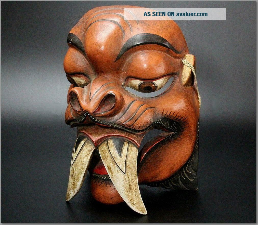 MSK93 Japanese Old Wooden Mask Shinto Noh Kagura Garaku Bugaku Beshimi ...