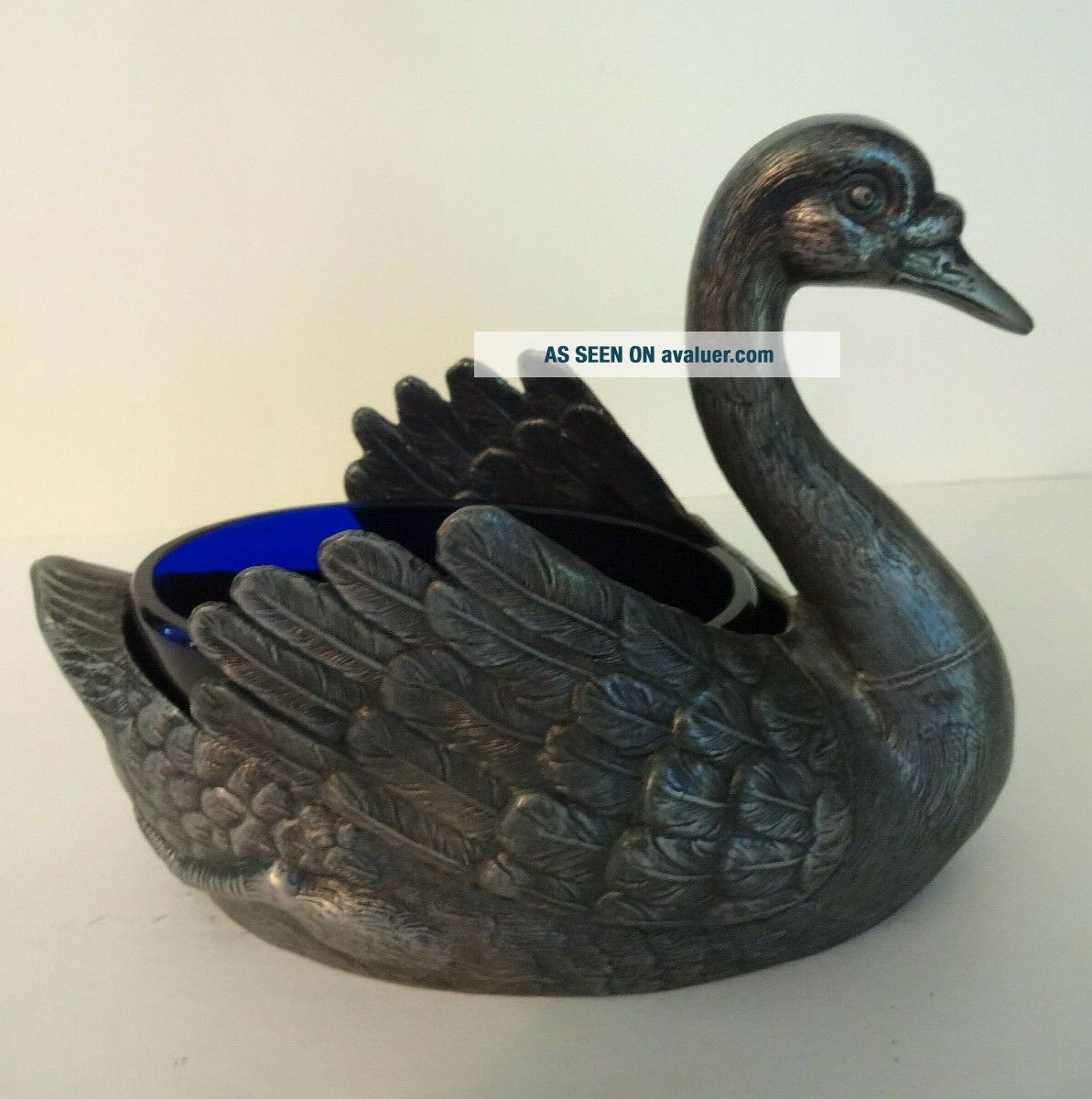 ANTIQUE JENNINGS BROTHERS SWAN WITH COBALT BLUE GLASS INSERT MARKED JB ...