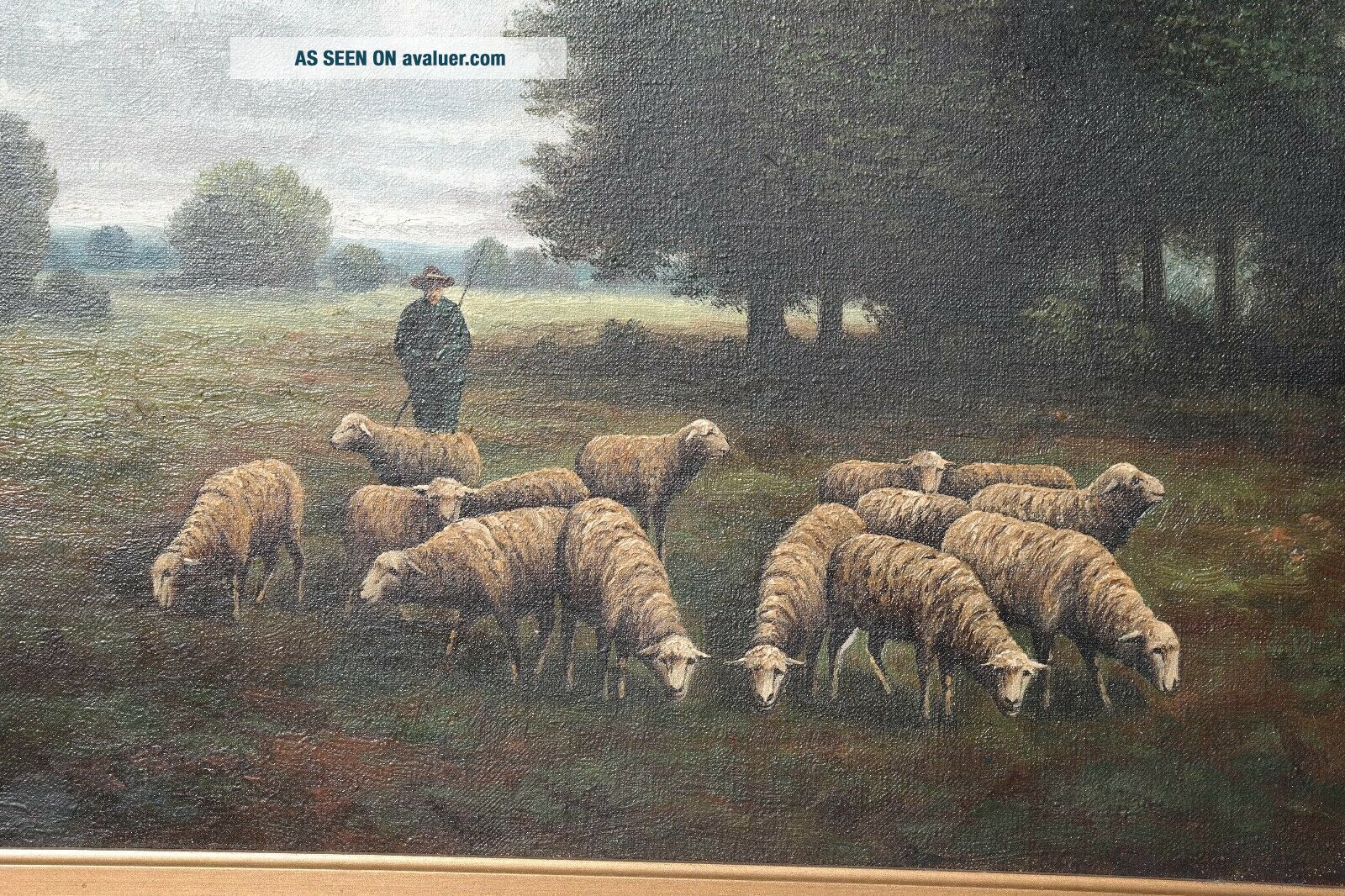 19thC Antique VICTORIAN Era FLOCK Of SHEEP Old PASTORAL LANDSCAPE Oil ...