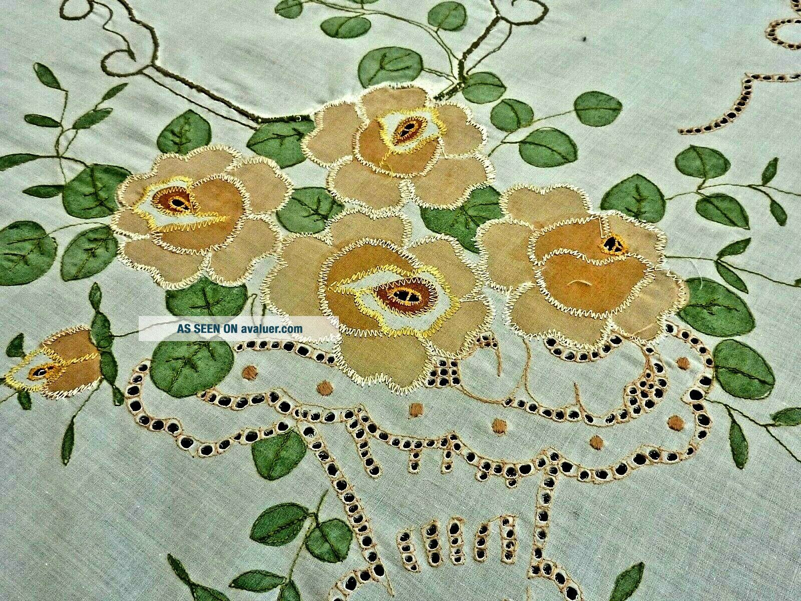 EXQUISITE WHITE FINE COTTON HAND EMBROIDERED APPLIQUE MADEIRA ...