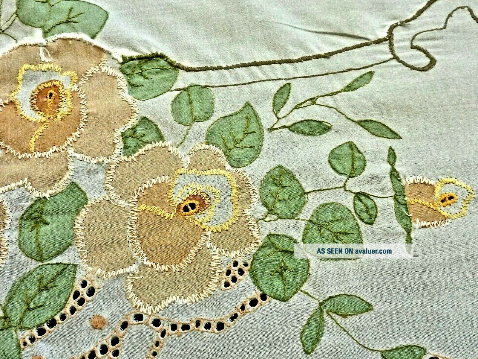EXQUISITE WHITE FINE COTTON HAND EMBROIDERED APPLIQUE MADEIRA ...