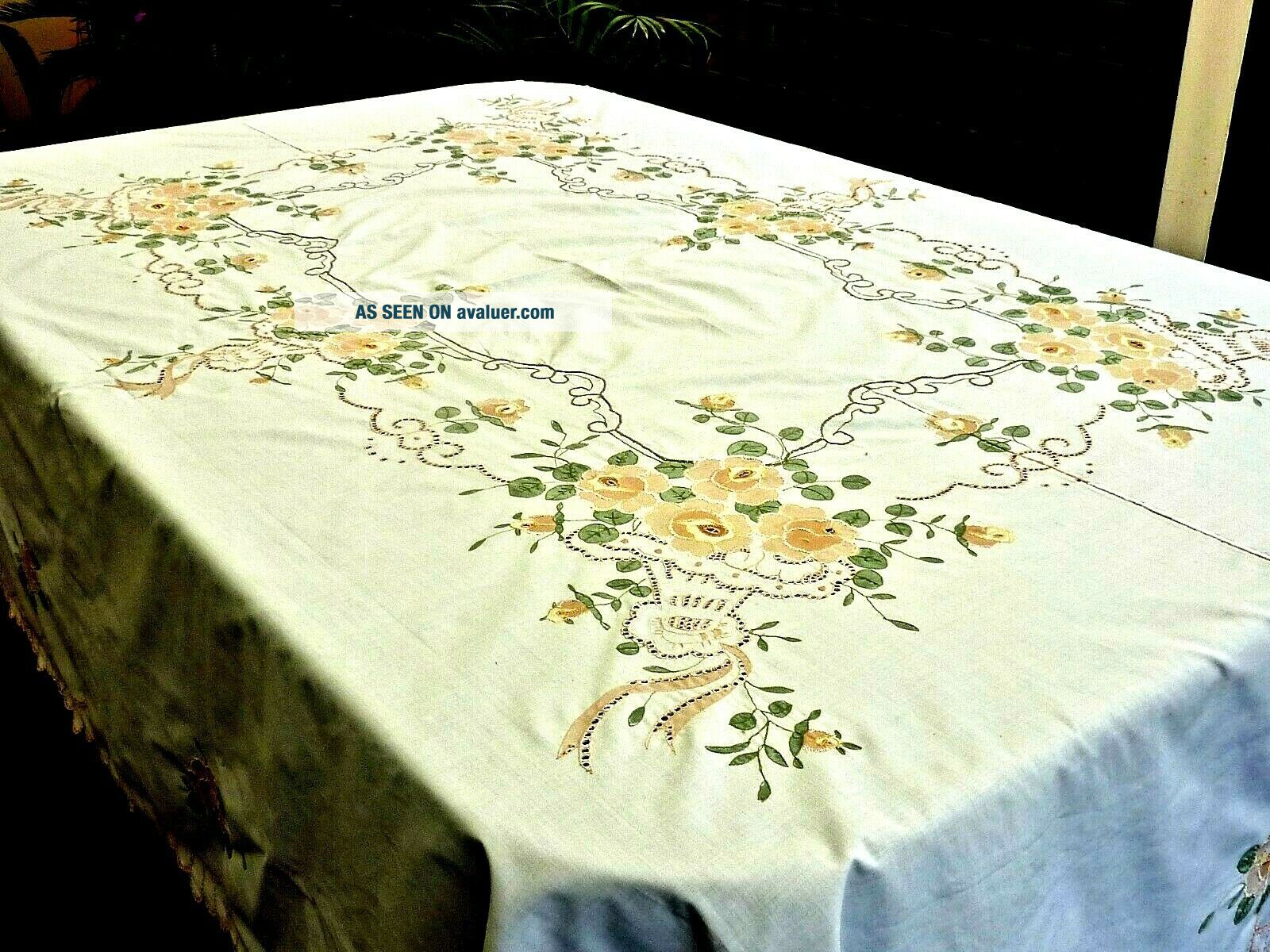 EXQUISITE WHITE FINE COTTON HAND EMBROIDERED APPLIQUE MADEIRA ...