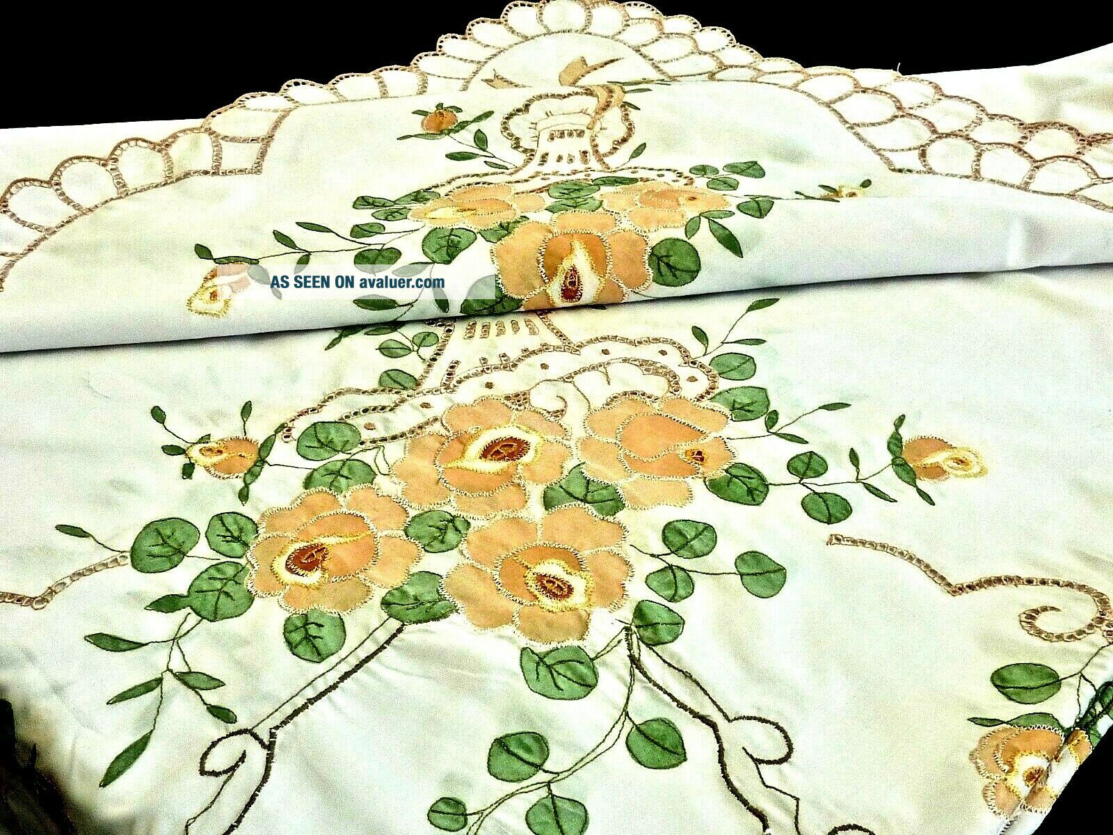 EXQUISITE WHITE FINE COTTON HAND EMBROIDERED APPLIQUE MADEIRA ...