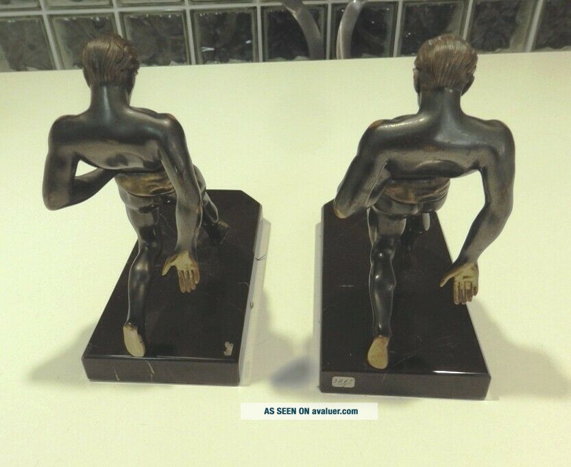 Antique ART DECO OLYMPIC RUNNERS BRONZE BOOKENDS | #64567