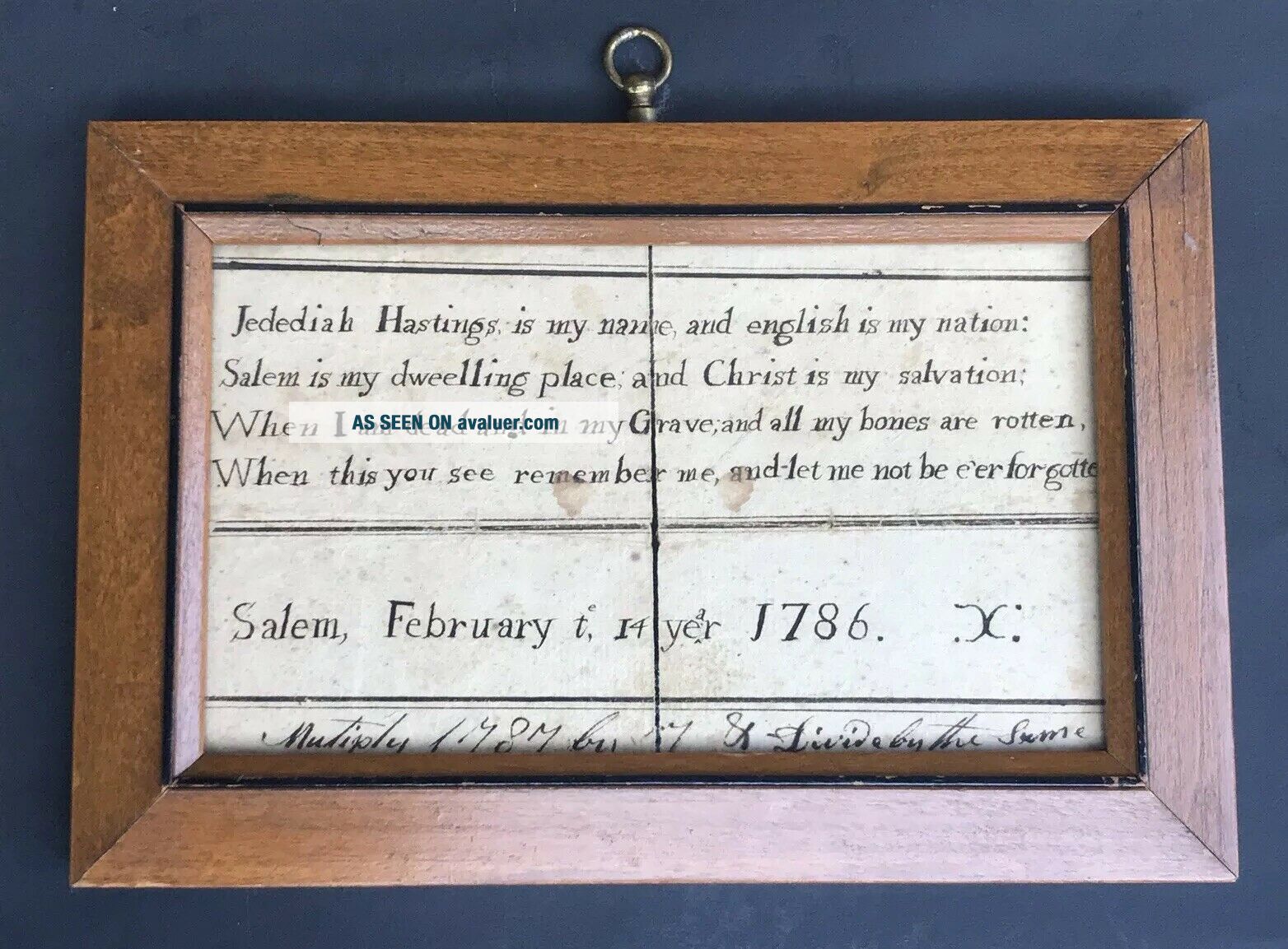 18c 1786 Jedediah Hastings Is My Name Salem NH Post Death Framed ...