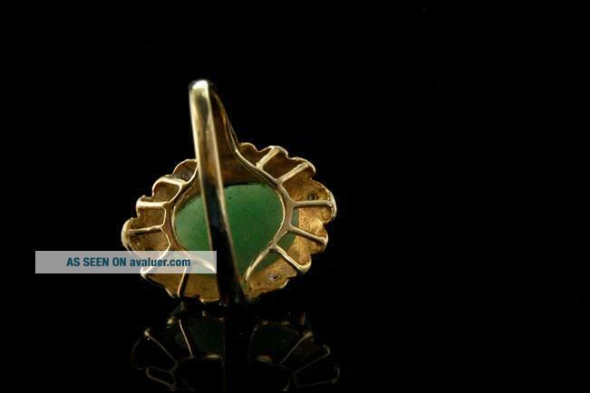 ANTIQUE CHINESE APPLE GREEN JADE DIAMOND 14K GOLD RING A804 - 35 | #80285