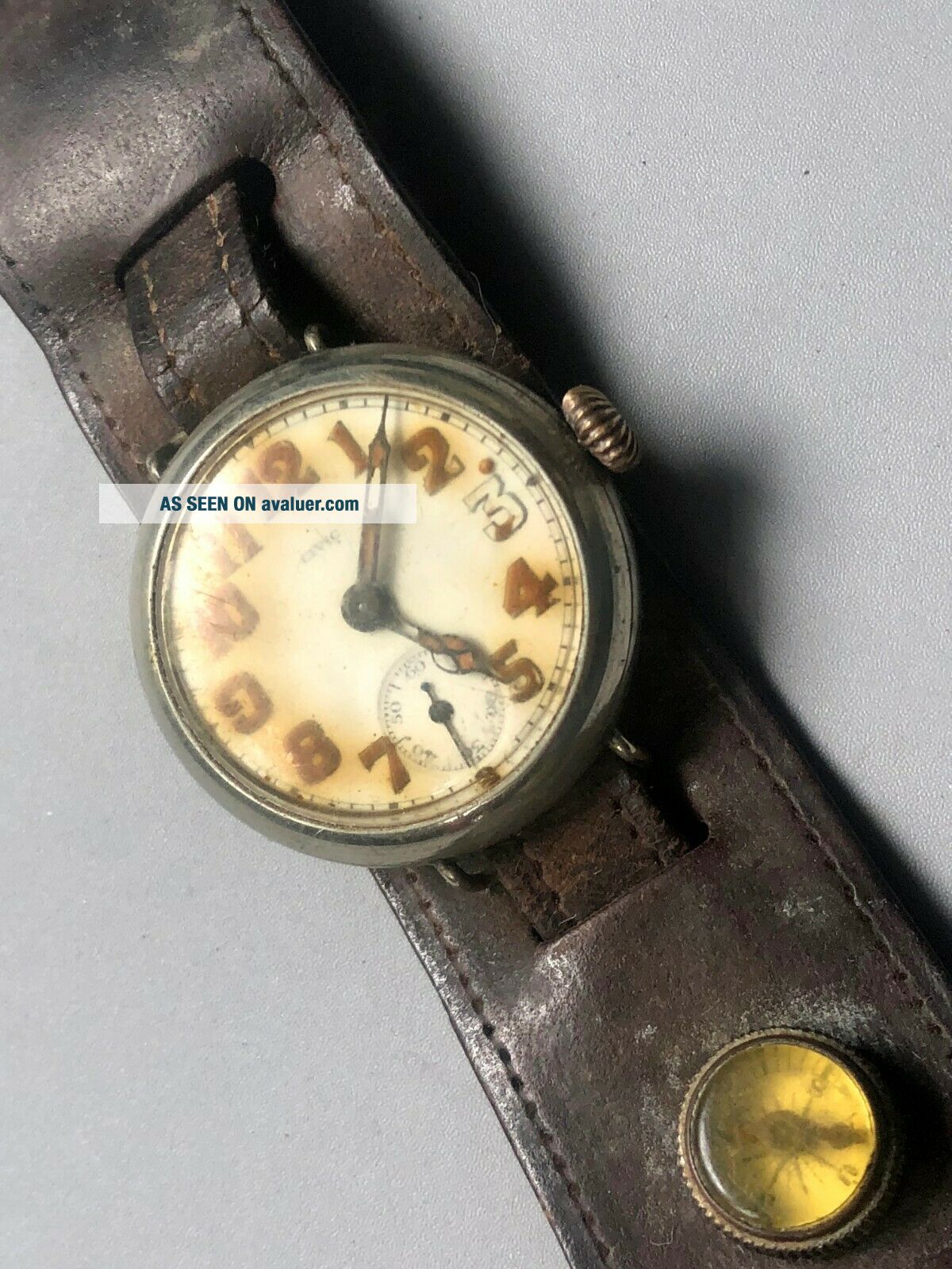 WW1 WRISTWATCH Swiss CIVIC Trench Watch W/ Leather Band Compass Antique ...