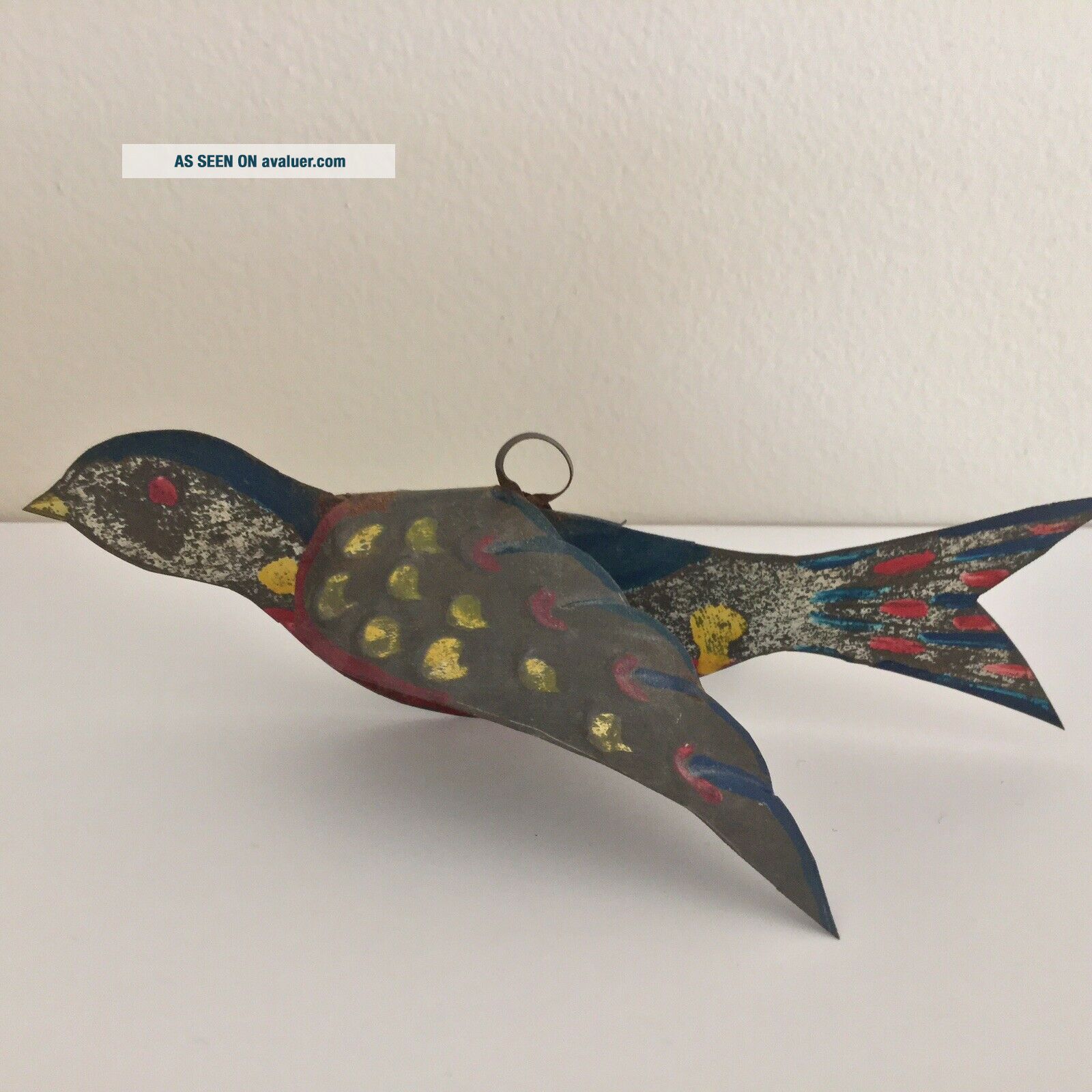 Vintage American Folk Art Painted Tin Bird | #94638