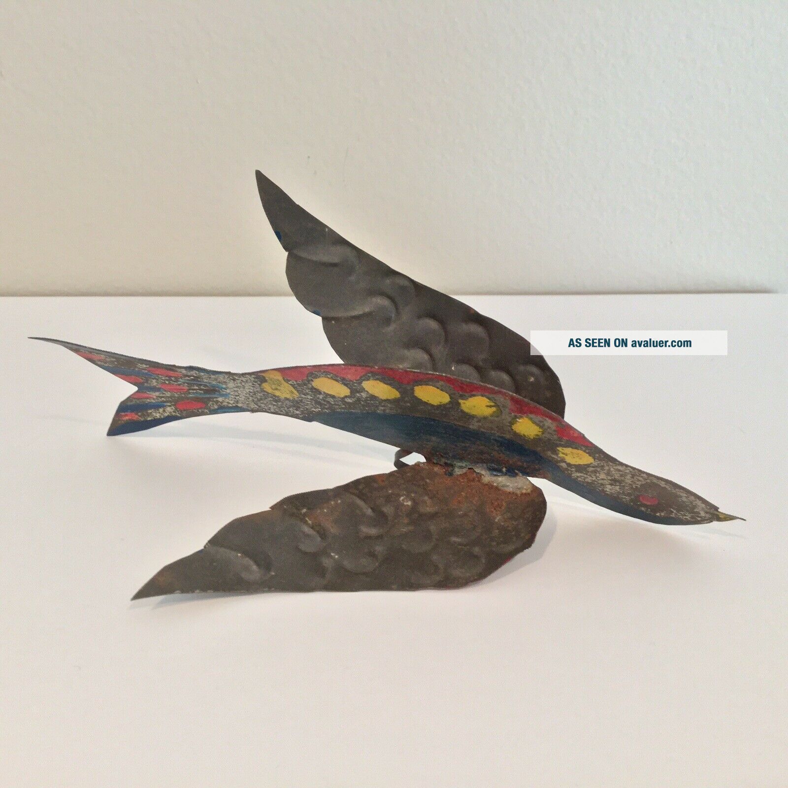 Vintage American Folk Art Painted Tin Bird | #94638