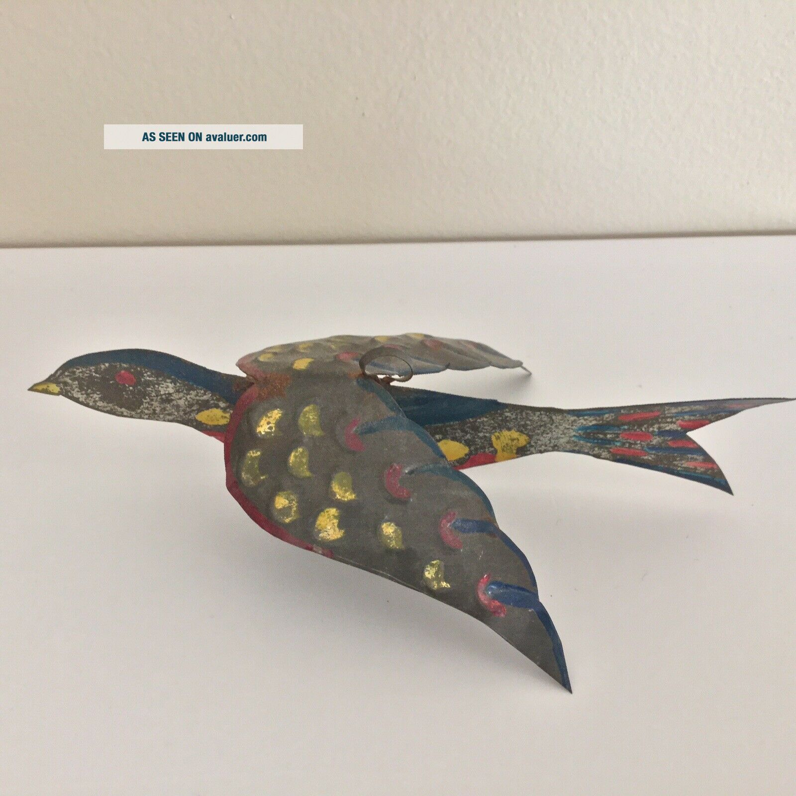 Vintage American Folk Art Painted Tin Bird | #94638