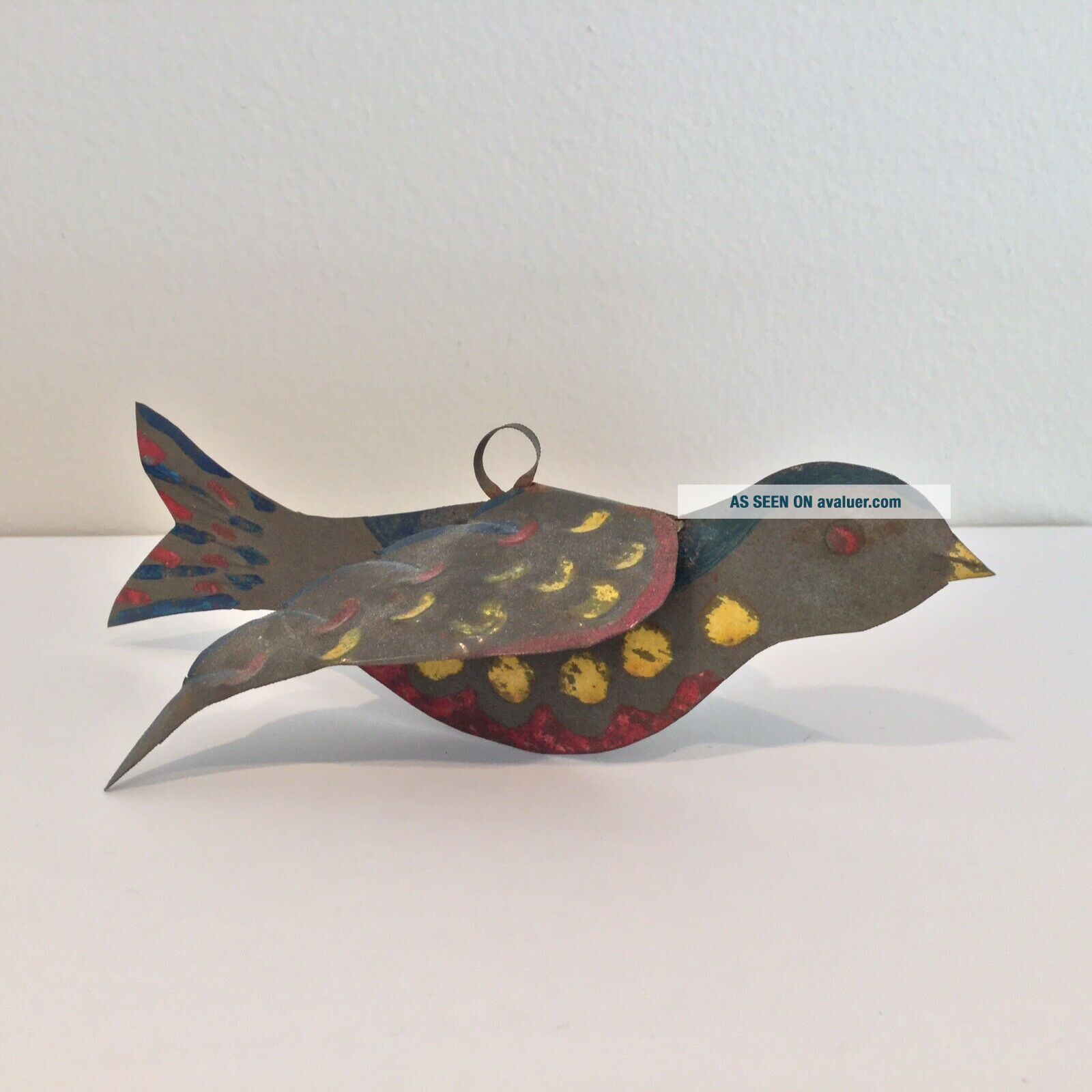 Vintage American Folk Art Painted Tin Bird | #94638