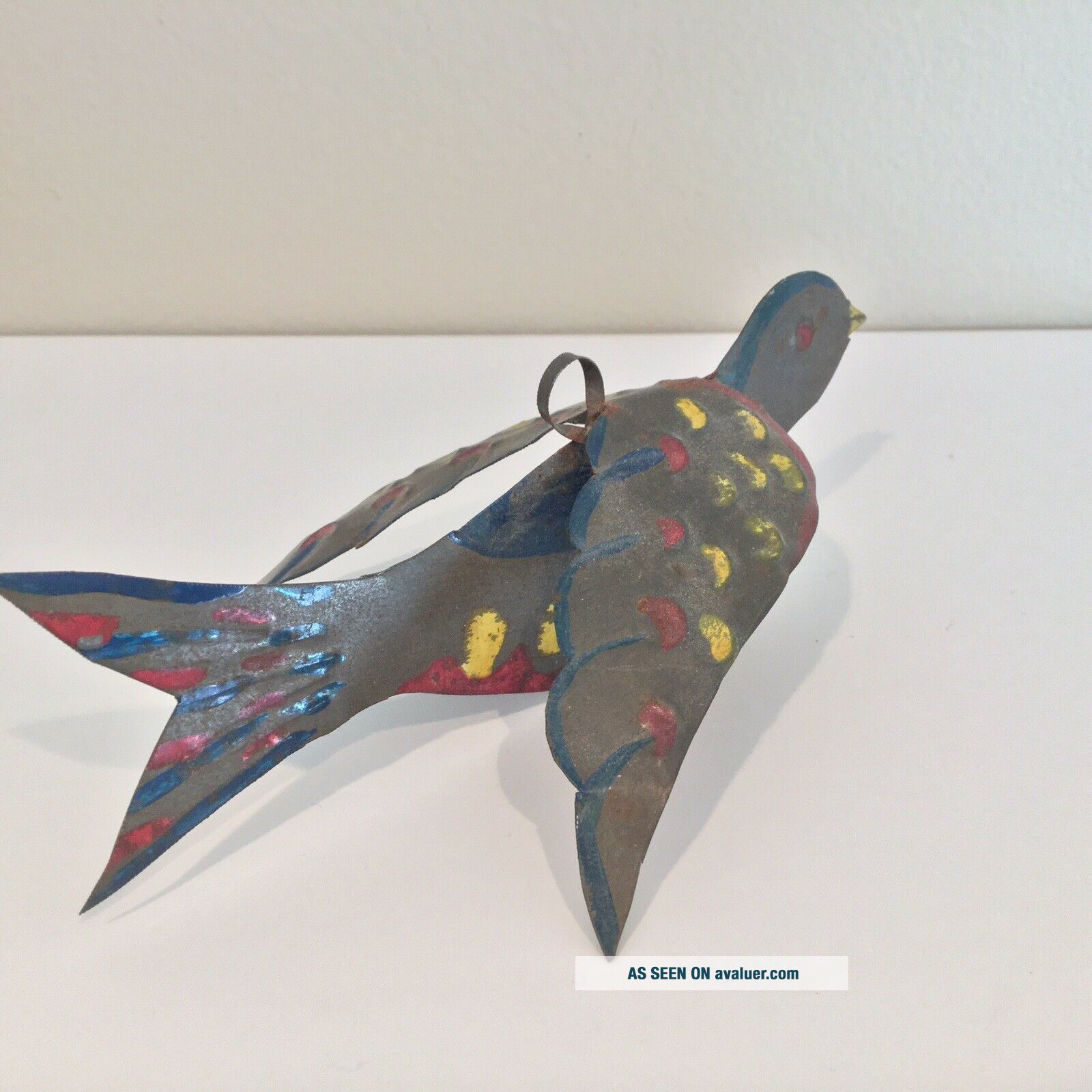 Vintage American Folk Art Painted Tin Bird | #94638