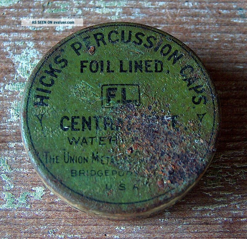 Antique CIVIL WAR ERA HICKS PERCUSSION CAPS TIN UNION METALLIC ...