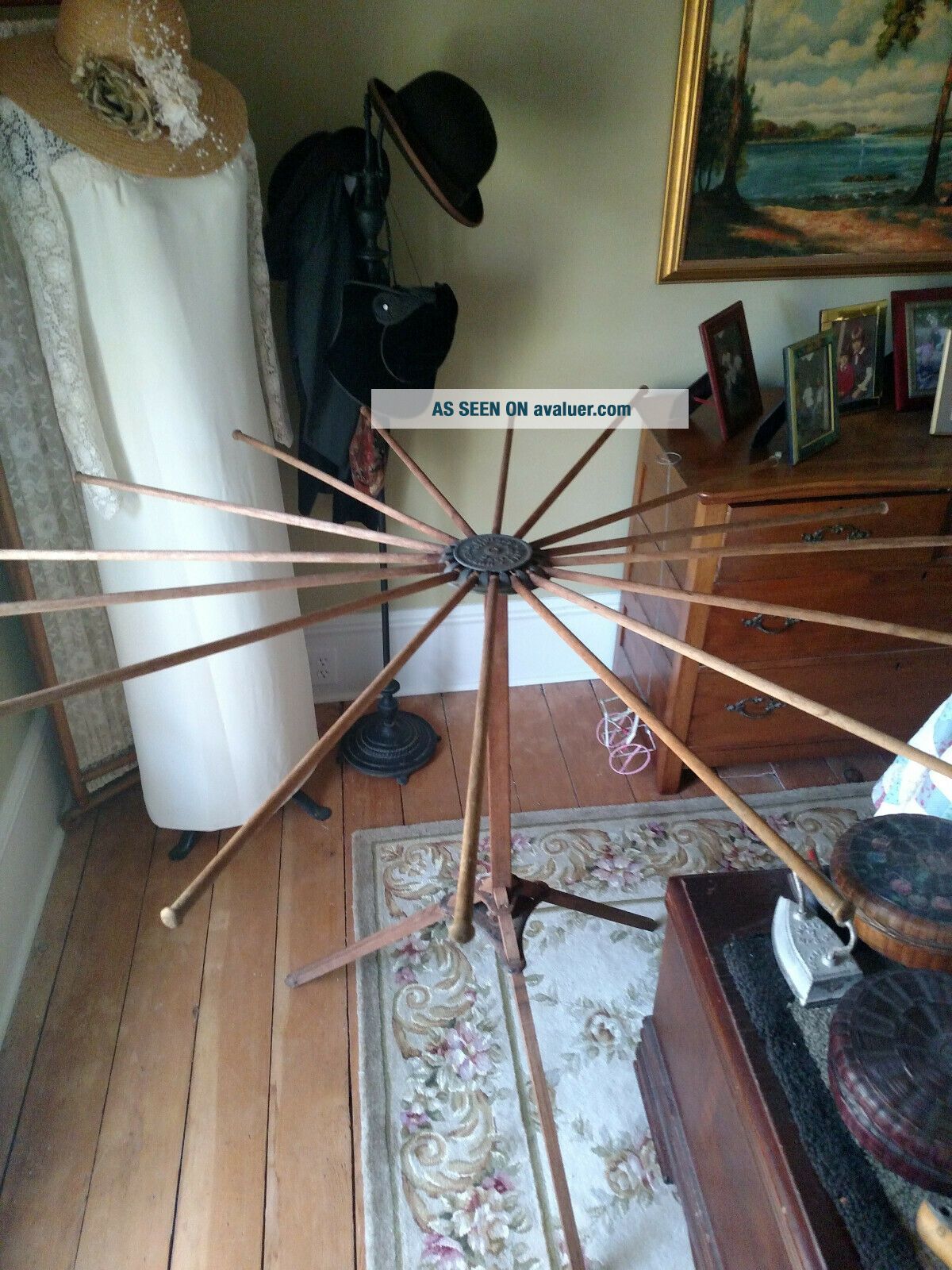 Vintage Wood Spindle Clothes Drying Tripod Rack Pat ' D 1904 Umbrella ...