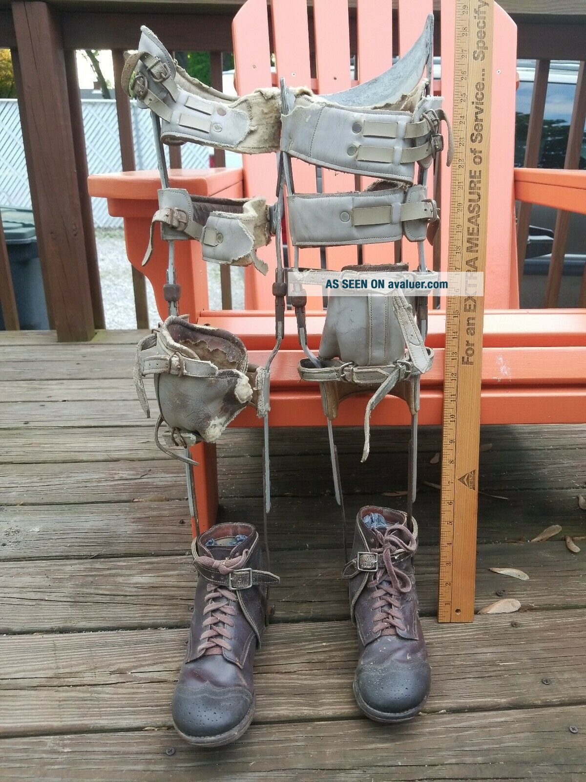 Vintage Childs Leather Shoes And Steel Polio Leg Braces | #143227
