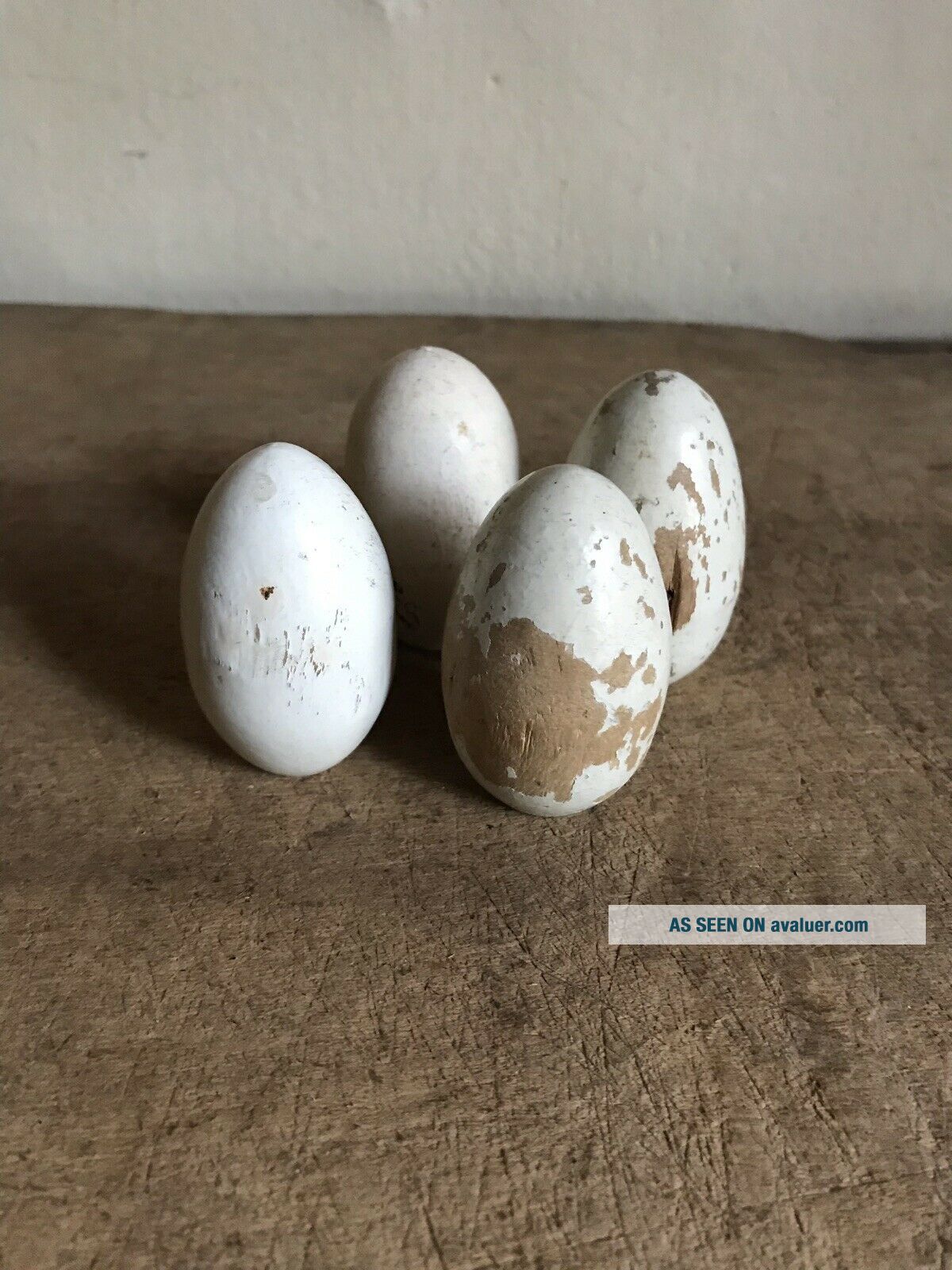 Worn Set 4 Old Antique Wooden Chicken Eggs White Paint Country AAFA ...