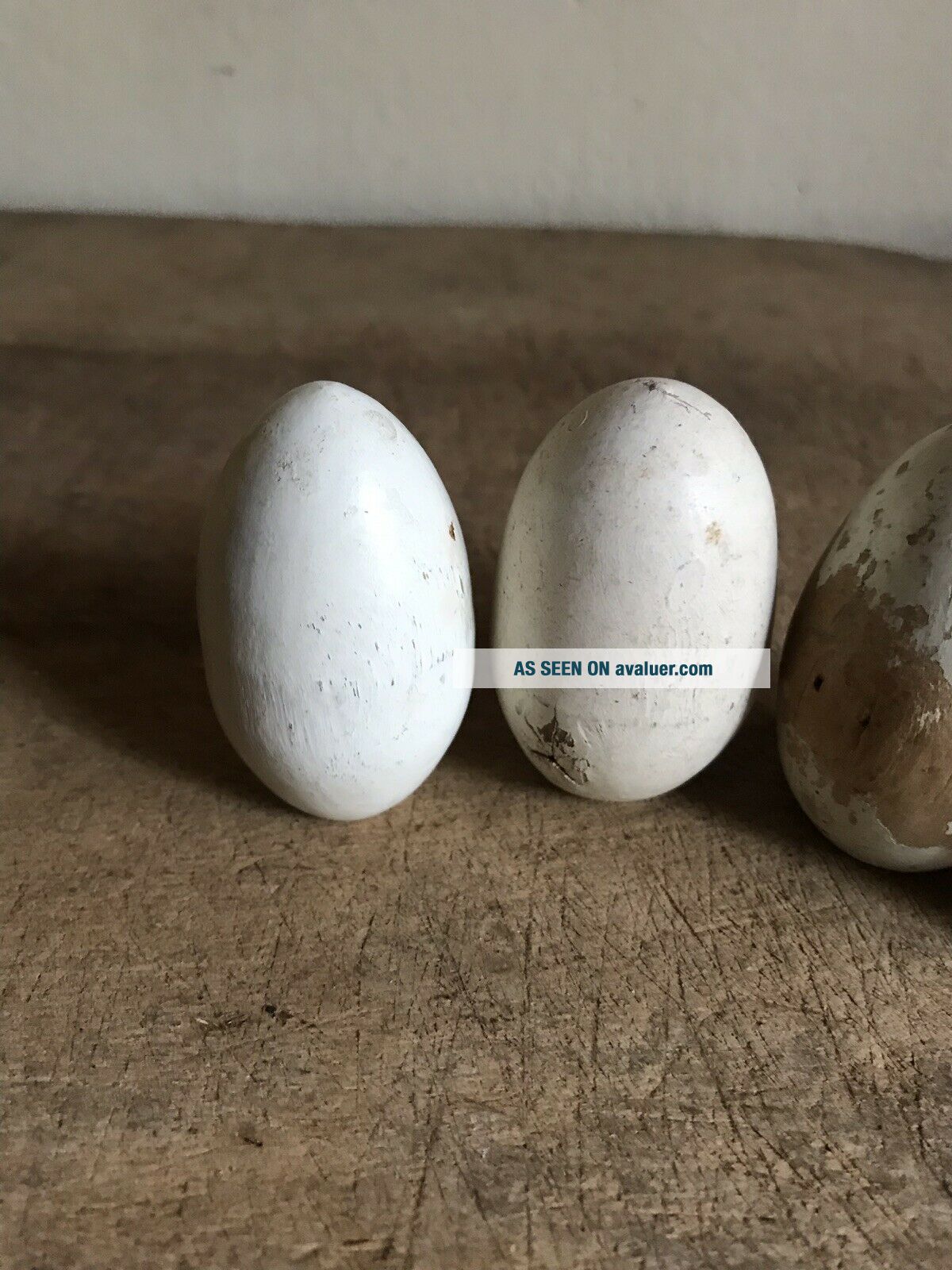 Worn Set 4 Old Antique Wooden Chicken Eggs White Paint Country AAFA ...