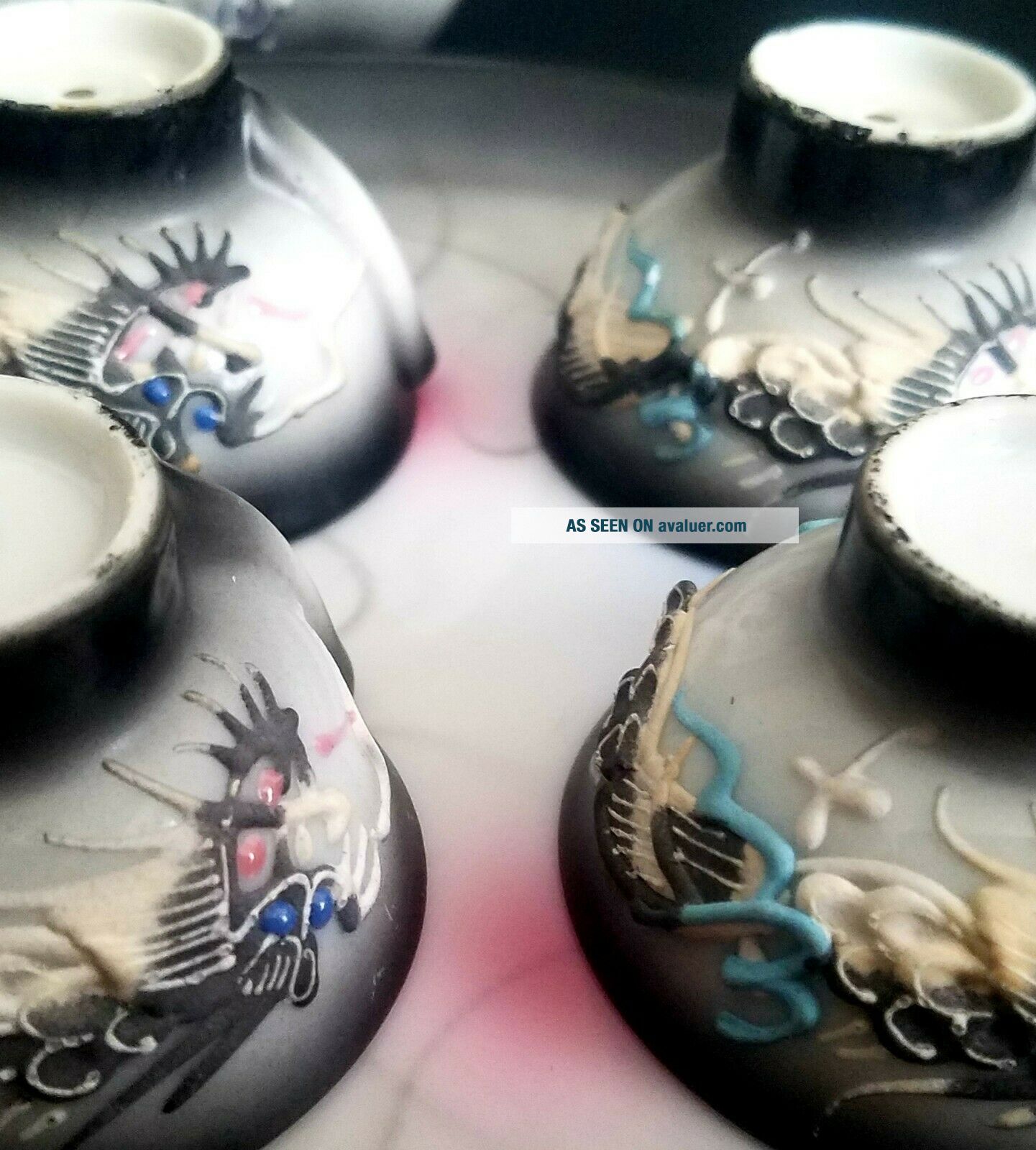 Vintage Kutani Sake Set Moriage Dragonware Japanese Porcelain ...