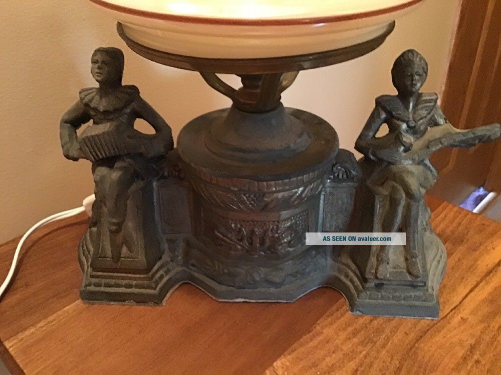 Unusual Bronze Antique 12” Figural Table Lamp In A Theater Musical ...