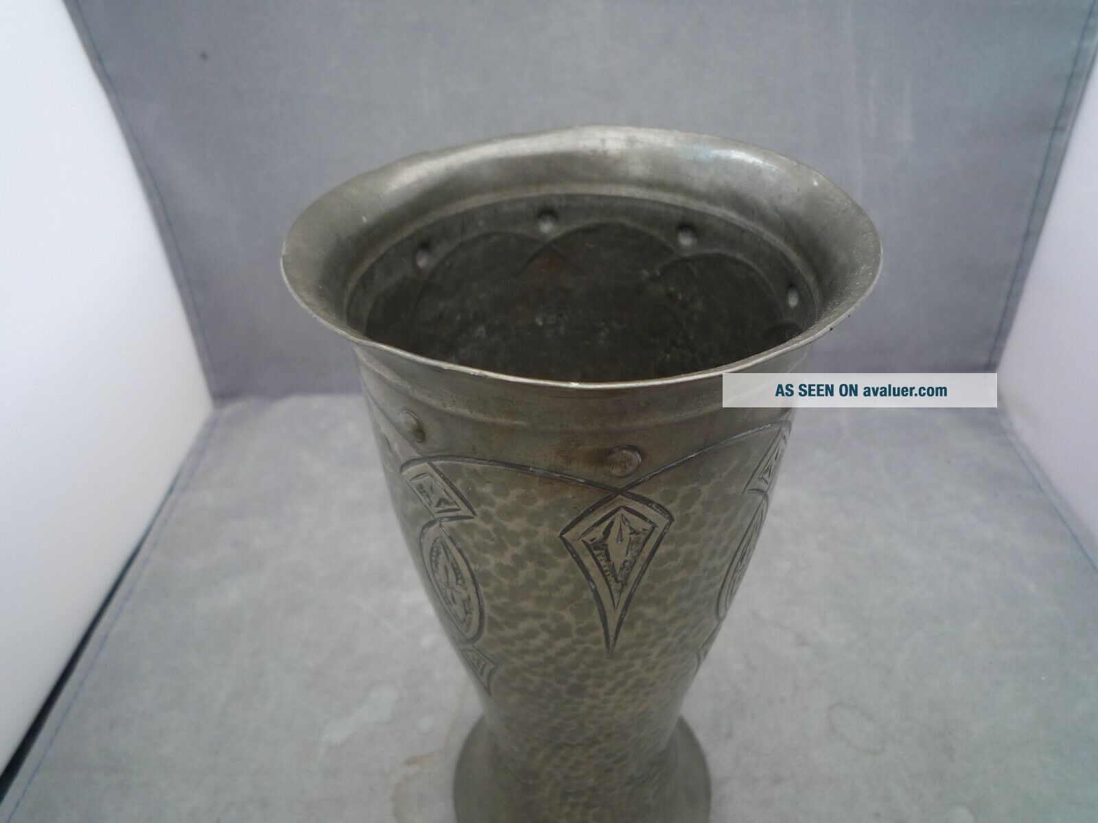 ARTS AND CRAFTS MAYFLOWER PEWTER VASE 8 INCH HIGH | #209164