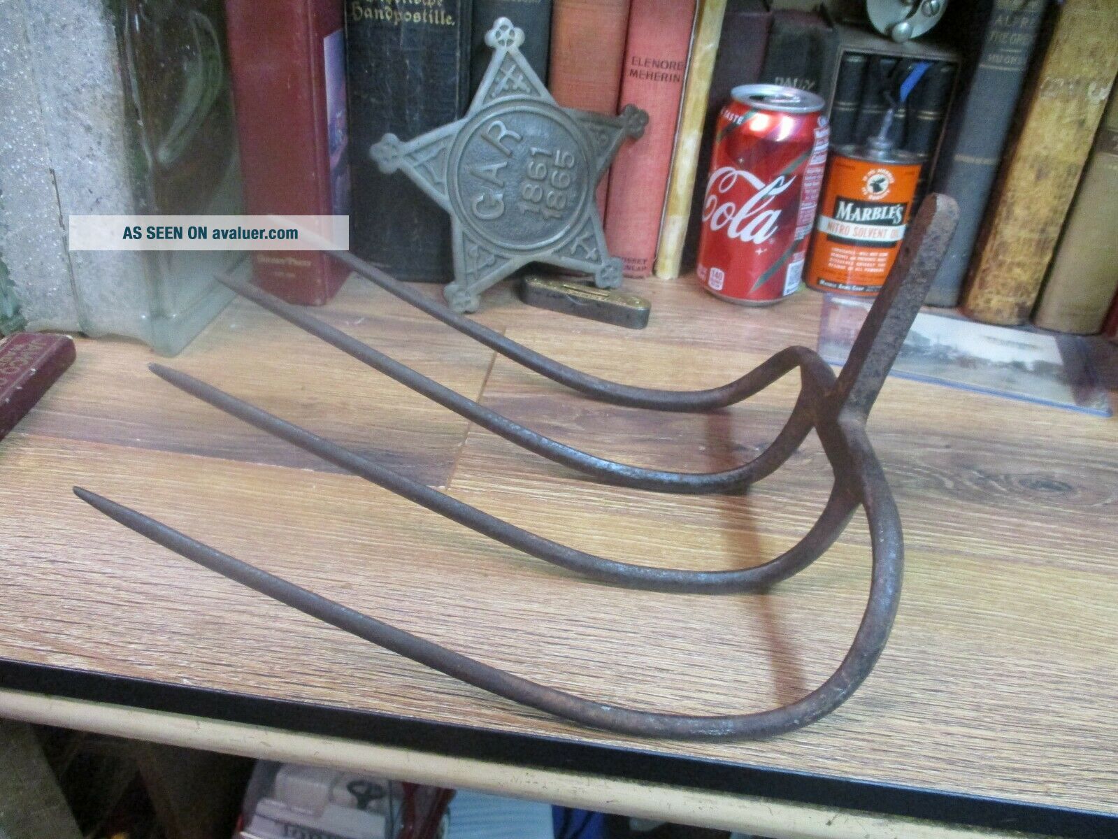 Primitive Antique 4 Tine FORAGE HOOK Hay FORK Farm Old Tool Vintage ...