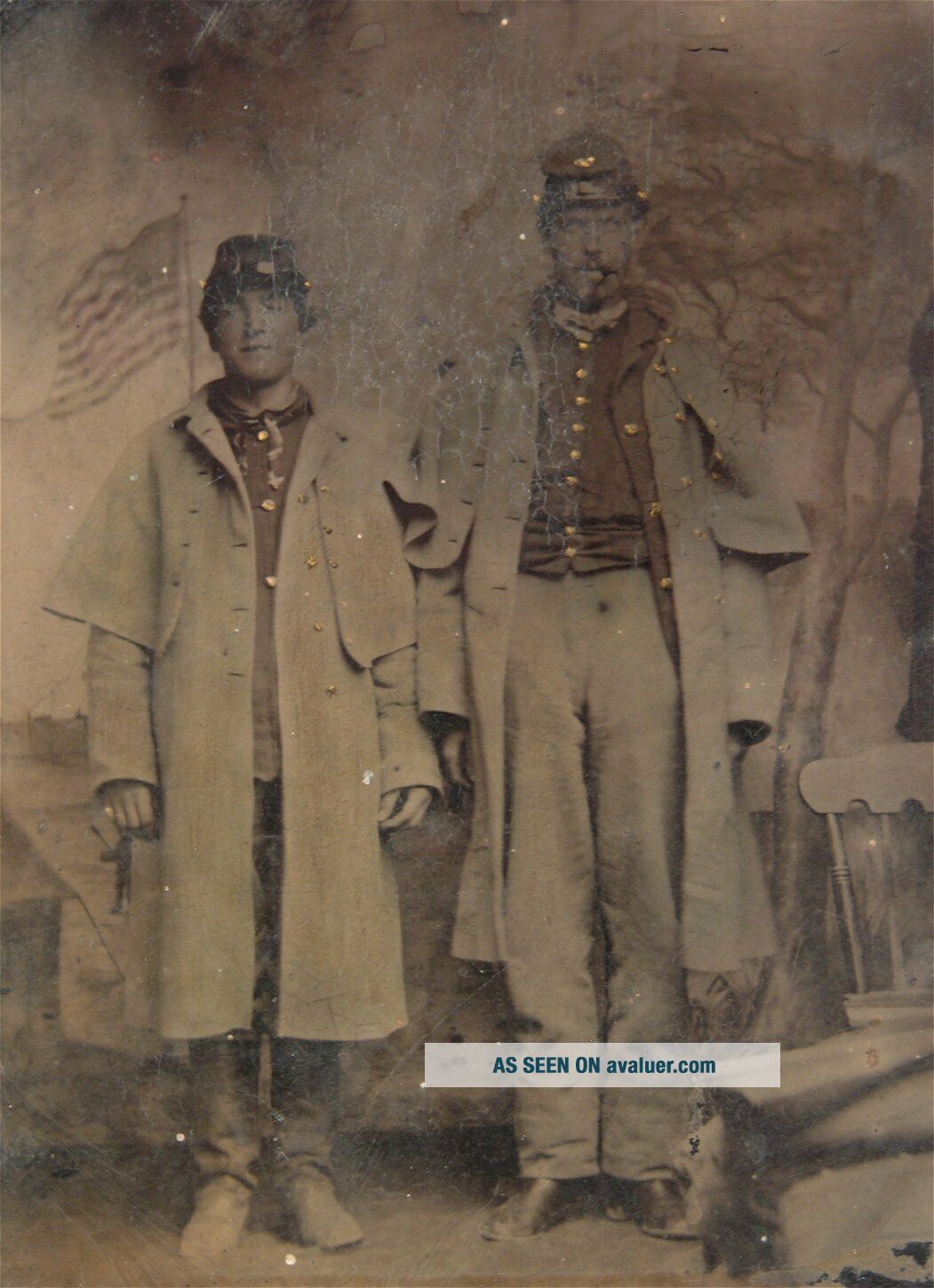 1860s CIVIL WAR SOLDIER TINTYPE PHOTOGRAPH - QUARTER PLATE W/ TWO UNION ...