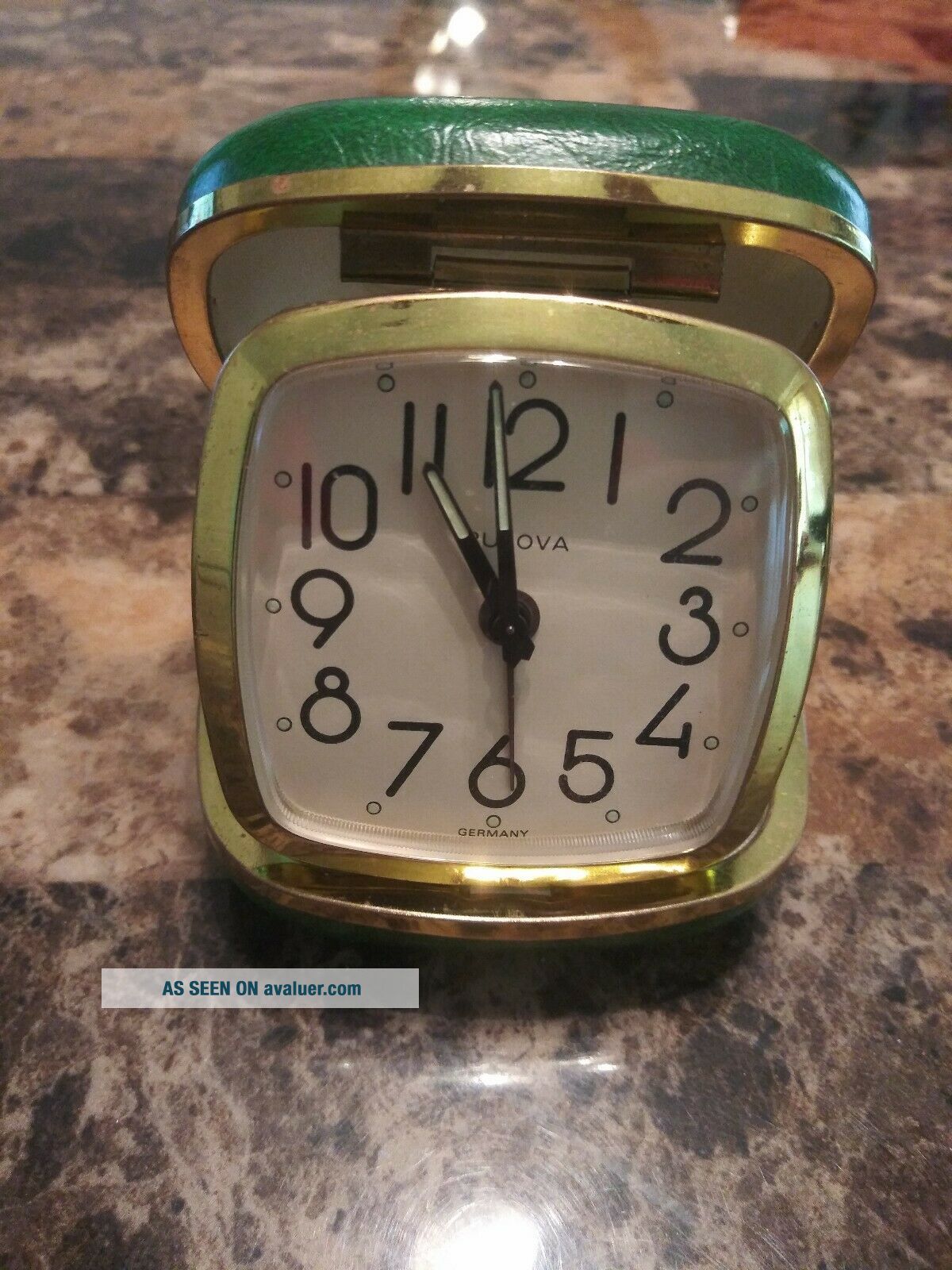 Vintage Bulova Travel Alarm Clock Green Case | #221378