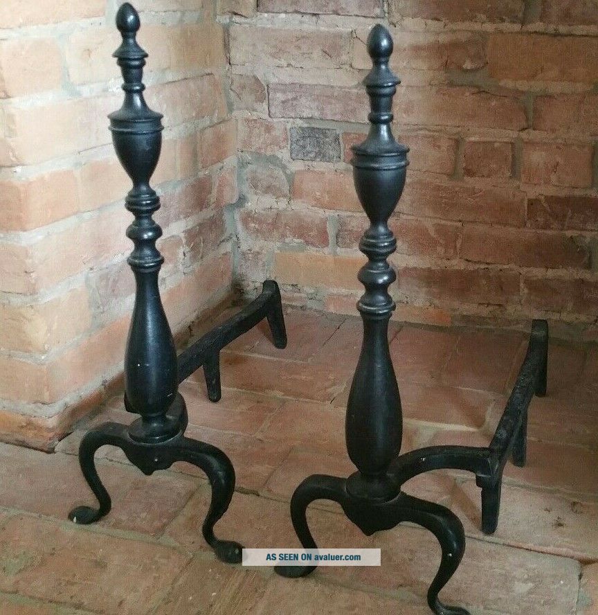 OLD VINTAGE CAST IRON ANDIRONS WITH FINIAL - | #226885