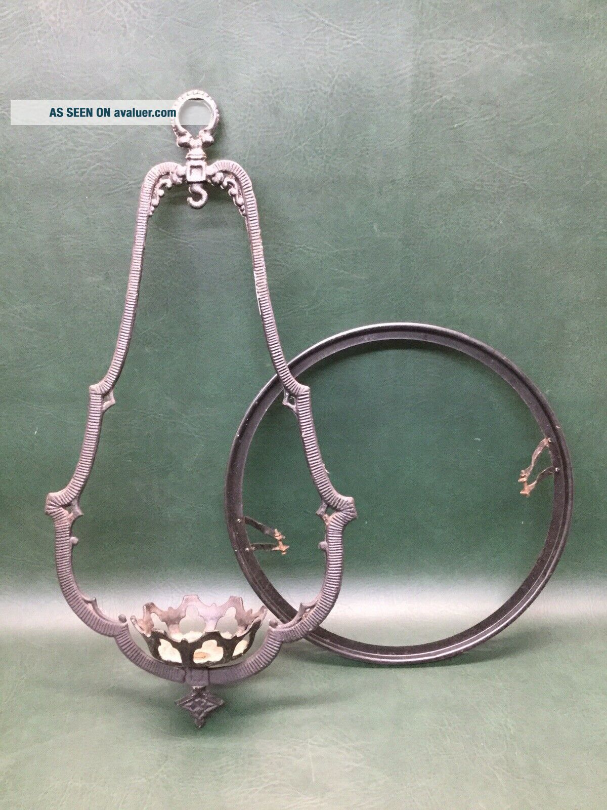 Antique Victorian Cast Iron Hanging Kerosene Oil Lamp Shade Ring Frame ...