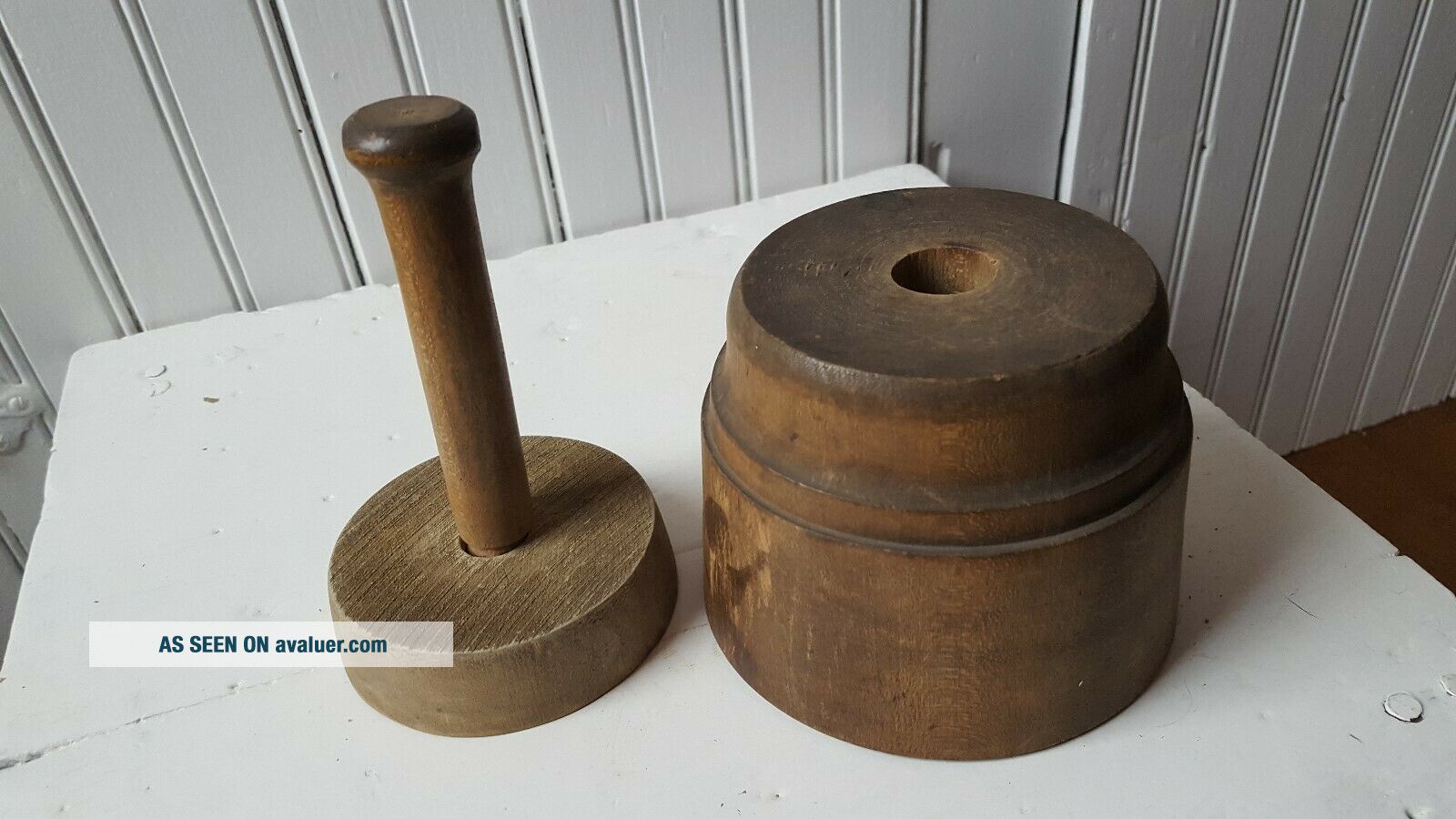 Antique Vintage Large Wood Butter Mold Leaf Pattern | #237321