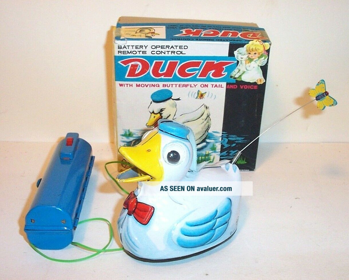 1950 ' S BATTERY OPERATED DUCK WITH MOVING BUTTERFLY TIN LITHO TOY MIB ...