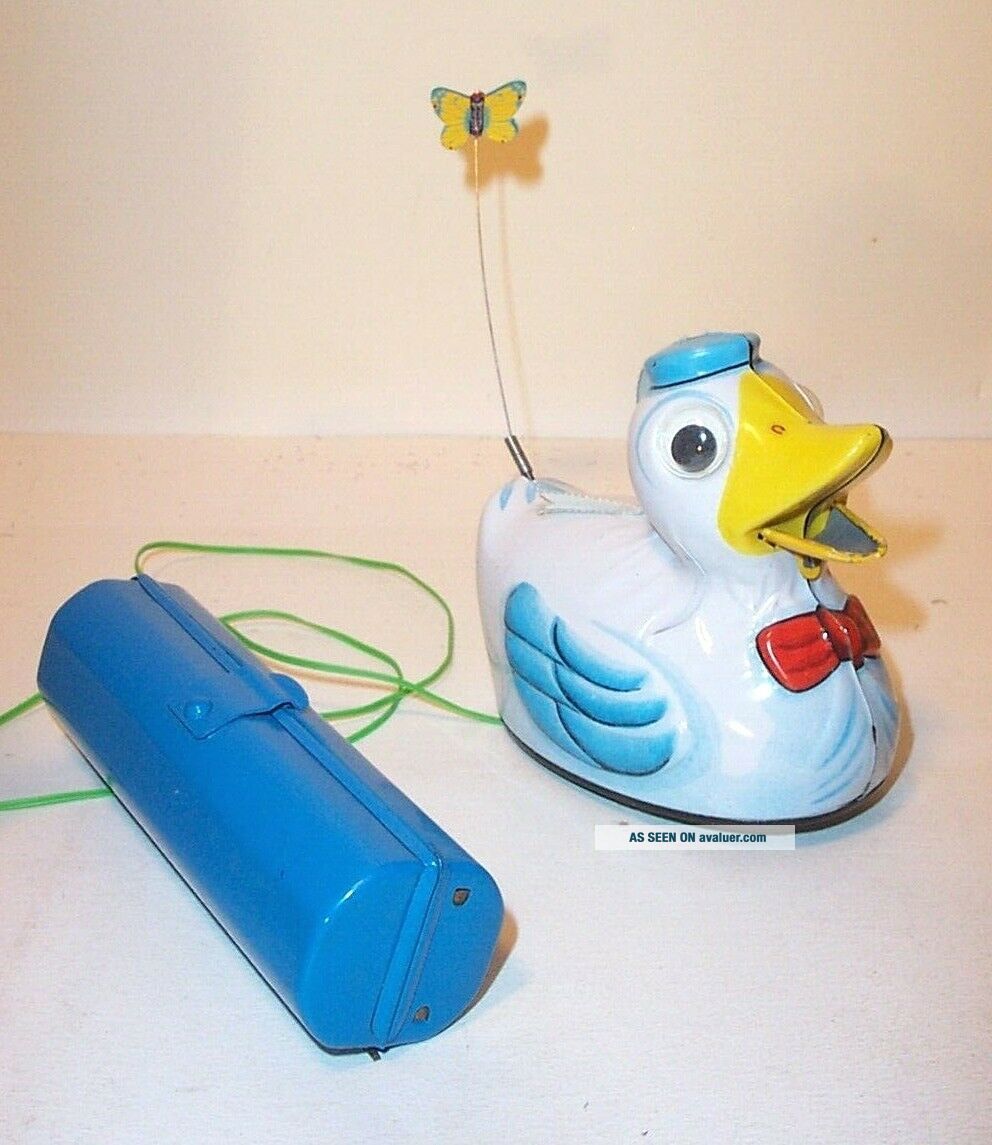 1950 ' S BATTERY OPERATED DUCK WITH MOVING BUTTERFLY TIN LITHO TOY MIB ...