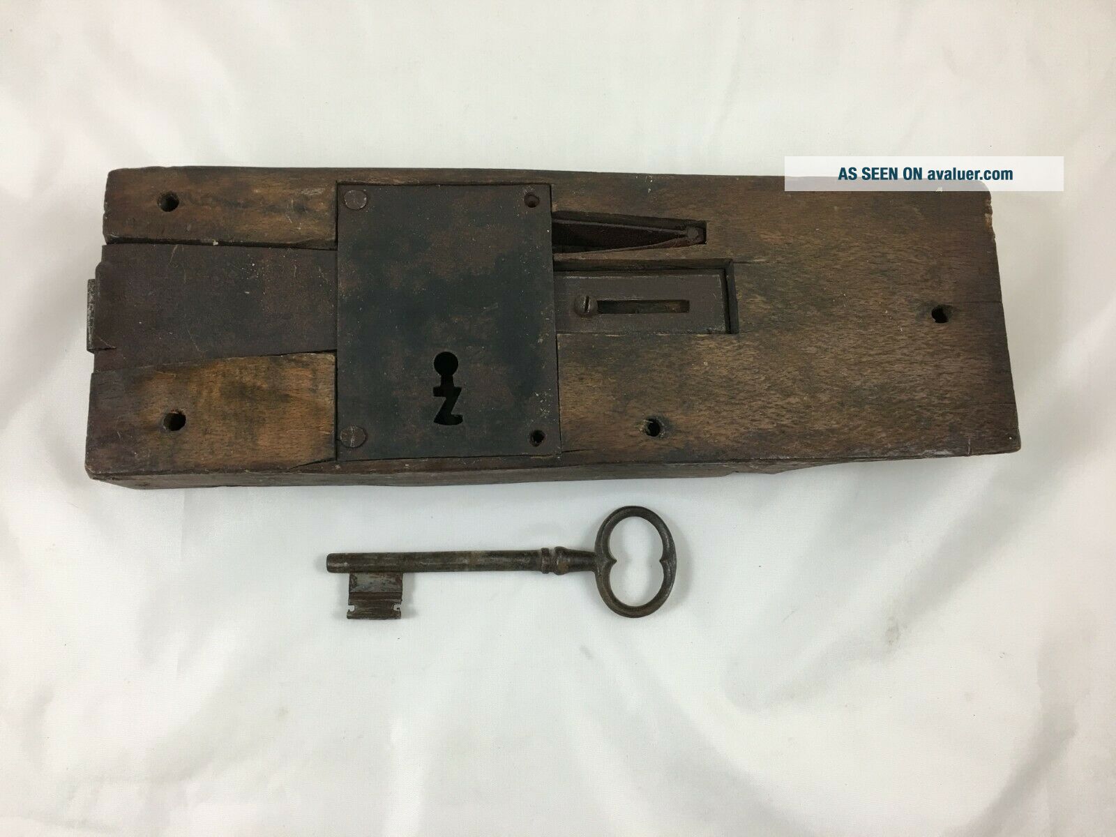 Antique French 19th Wood Lock Gothic Castel Church Rim Key Door Oak ...