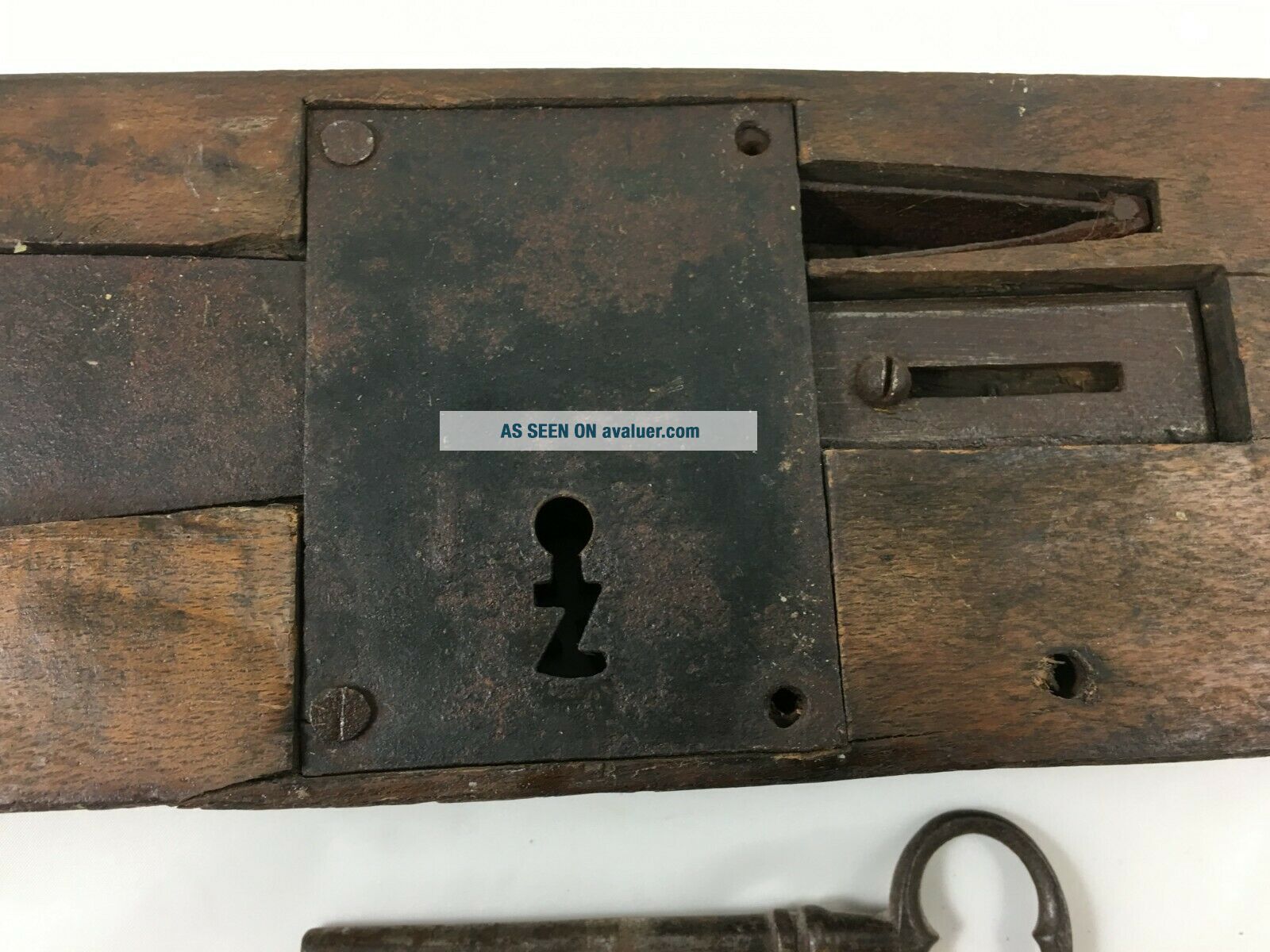 Antique French 19th Wood Lock Gothic Castel Church Rim Key Door Oak ...