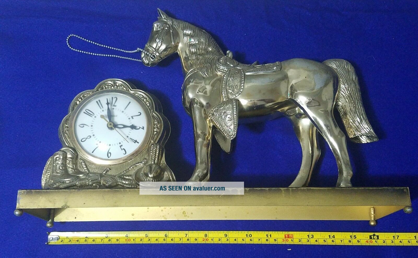 Vintage Gold United Clock Horse Statue On Base Carnival Prize | #252008