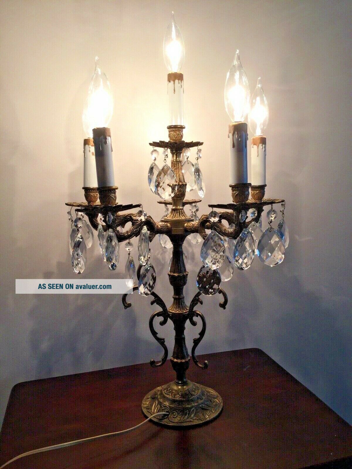 ANTIQUE/Vintage BRONZE Or Brass Electric CANDELABRA TABLE LAMP With ...