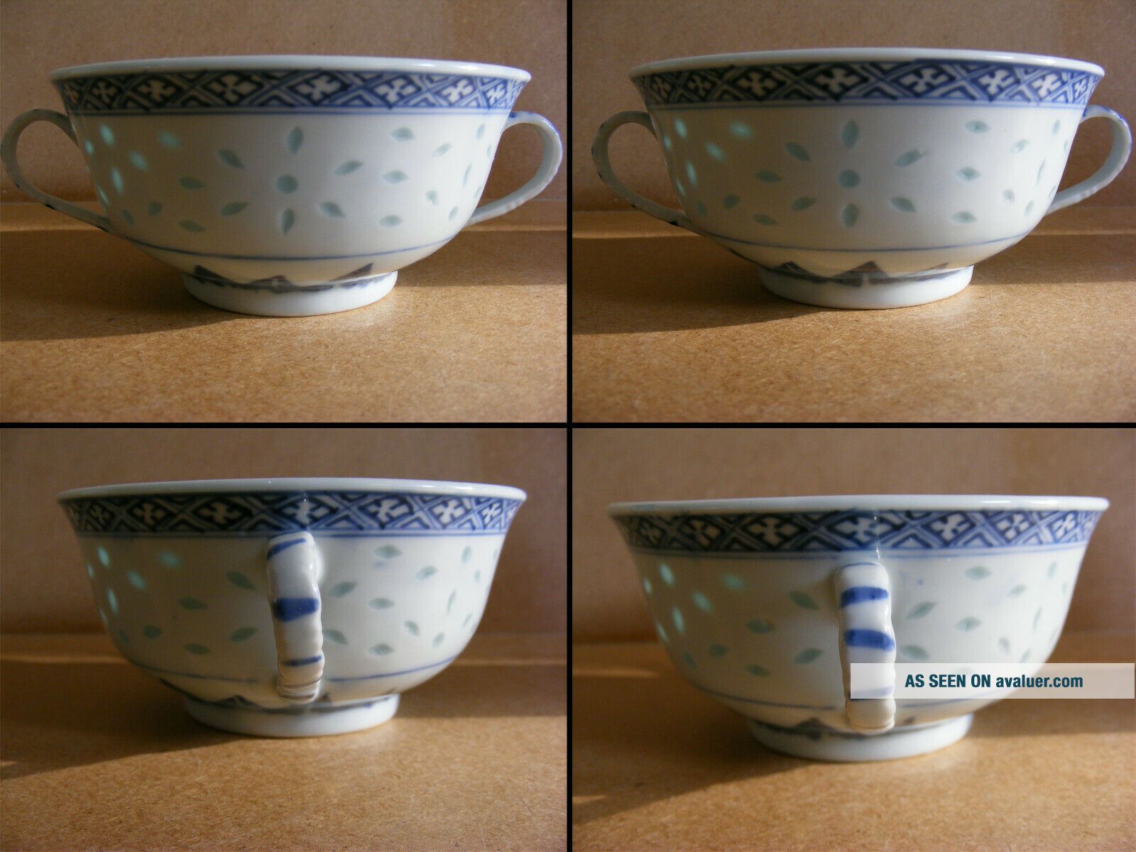 3 Vintage Wanyu Chinese Rice Pattern Twin Handled Porcelain Dragon ...
