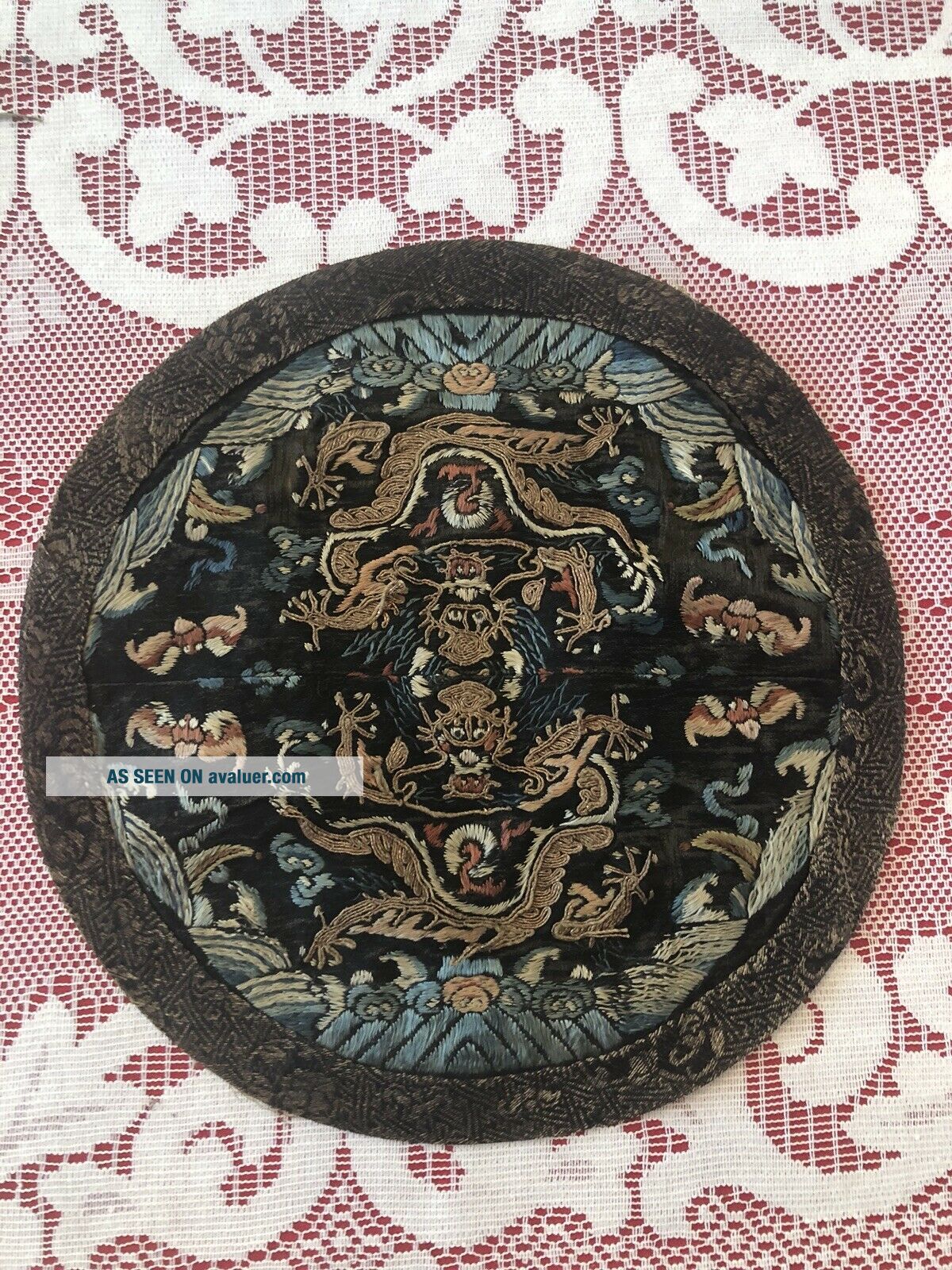 ANTIQUE OR VINTAGE CHINESE FIVE TOE DRAGON BATS ROUNDEL OR RANK BADGE ...