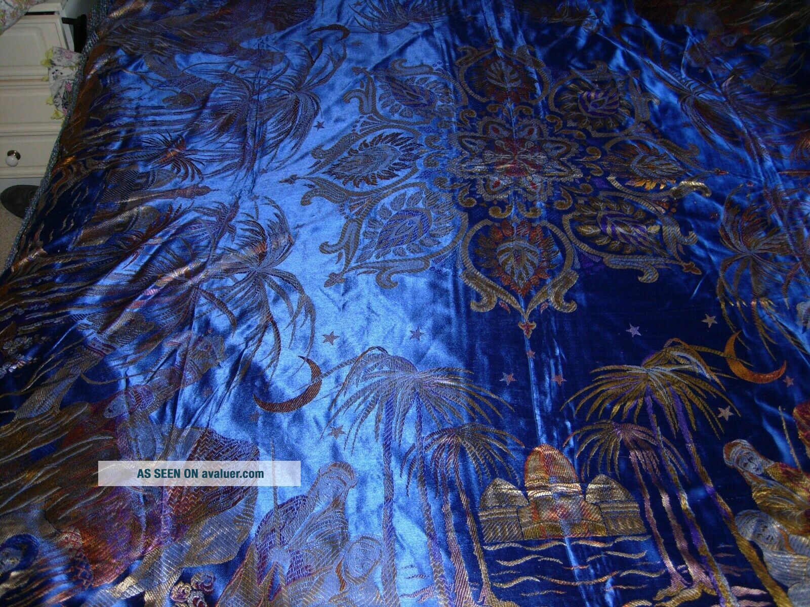 ANTIQUE SILK /SHAWL/BED COVER/THROW - STUNNING DETAIL /. INTERIOR ...