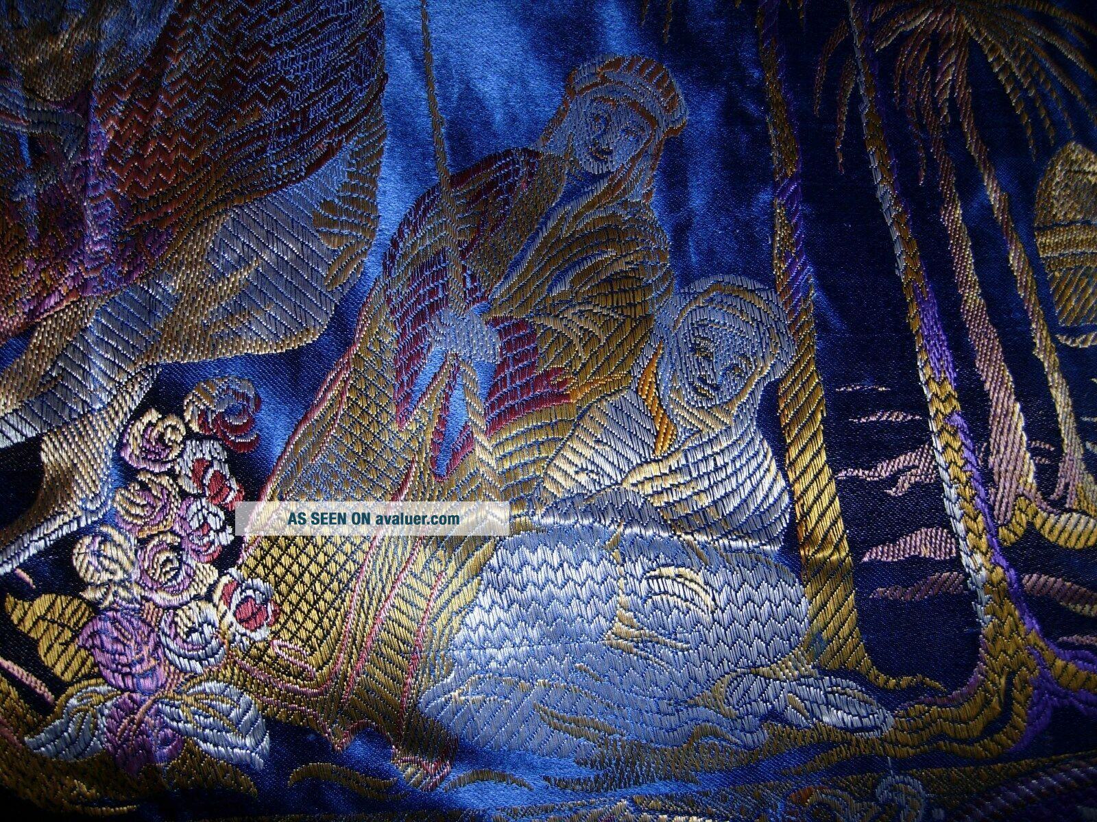 ANTIQUE SILK /SHAWL/BED COVER/THROW - STUNNING DETAIL /. INTERIOR ...