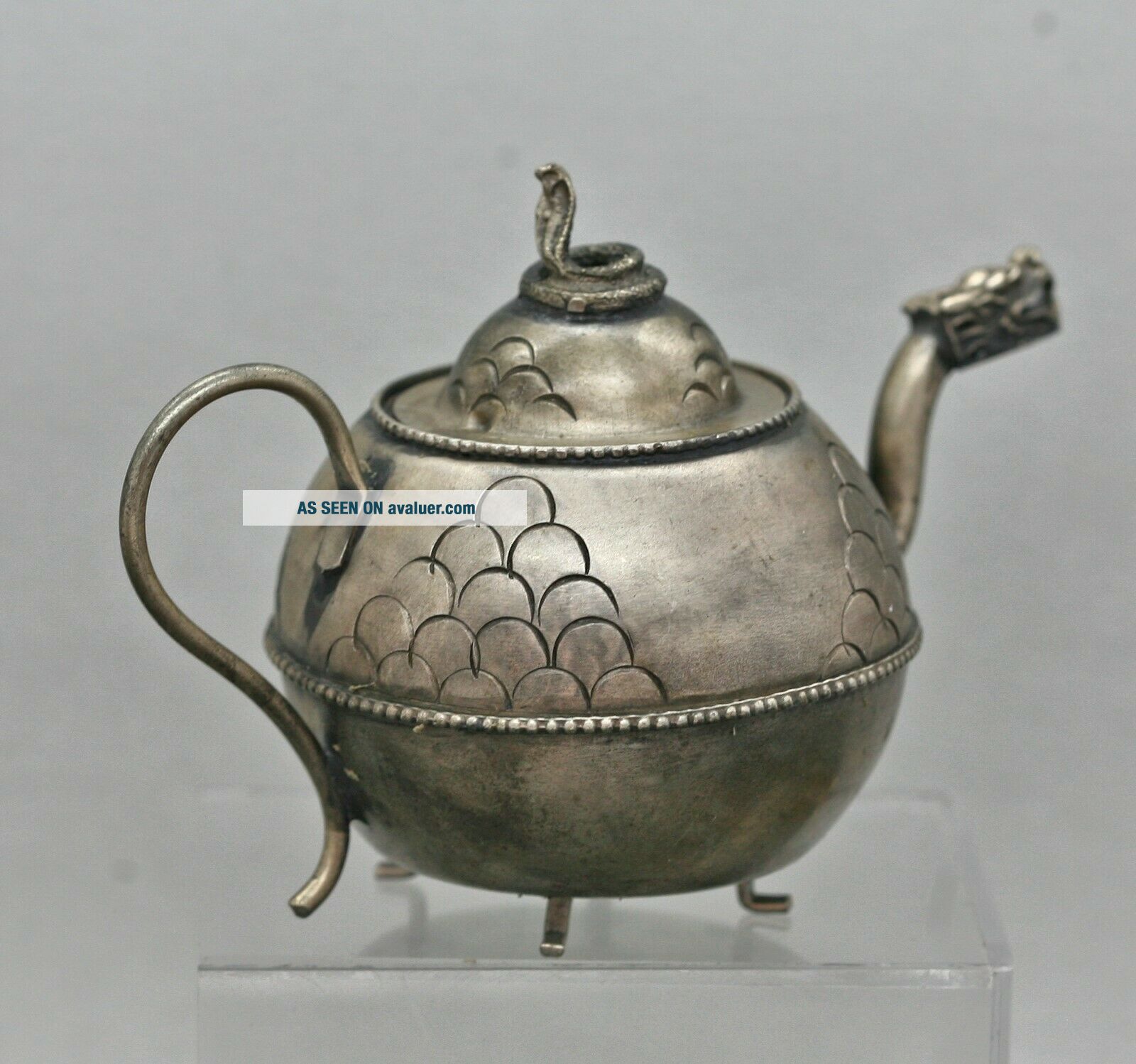 Vintage Chinese Silver Alloy Decorative Small Dragon Teapot | #276237