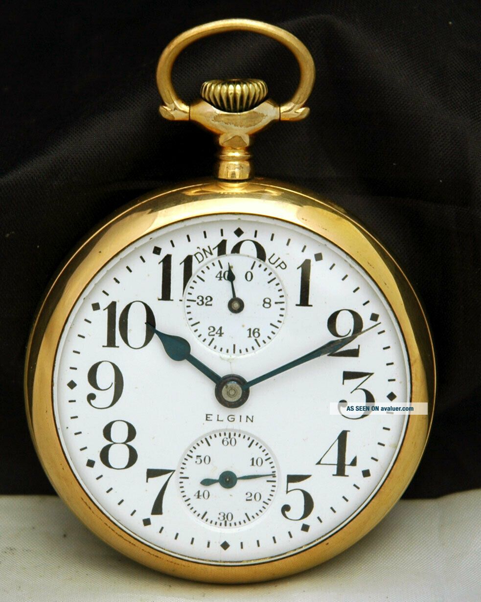 1910 ELGIN 240 Father Time RAILROAD POCKET WATCH Up Down Wind Indicator ...