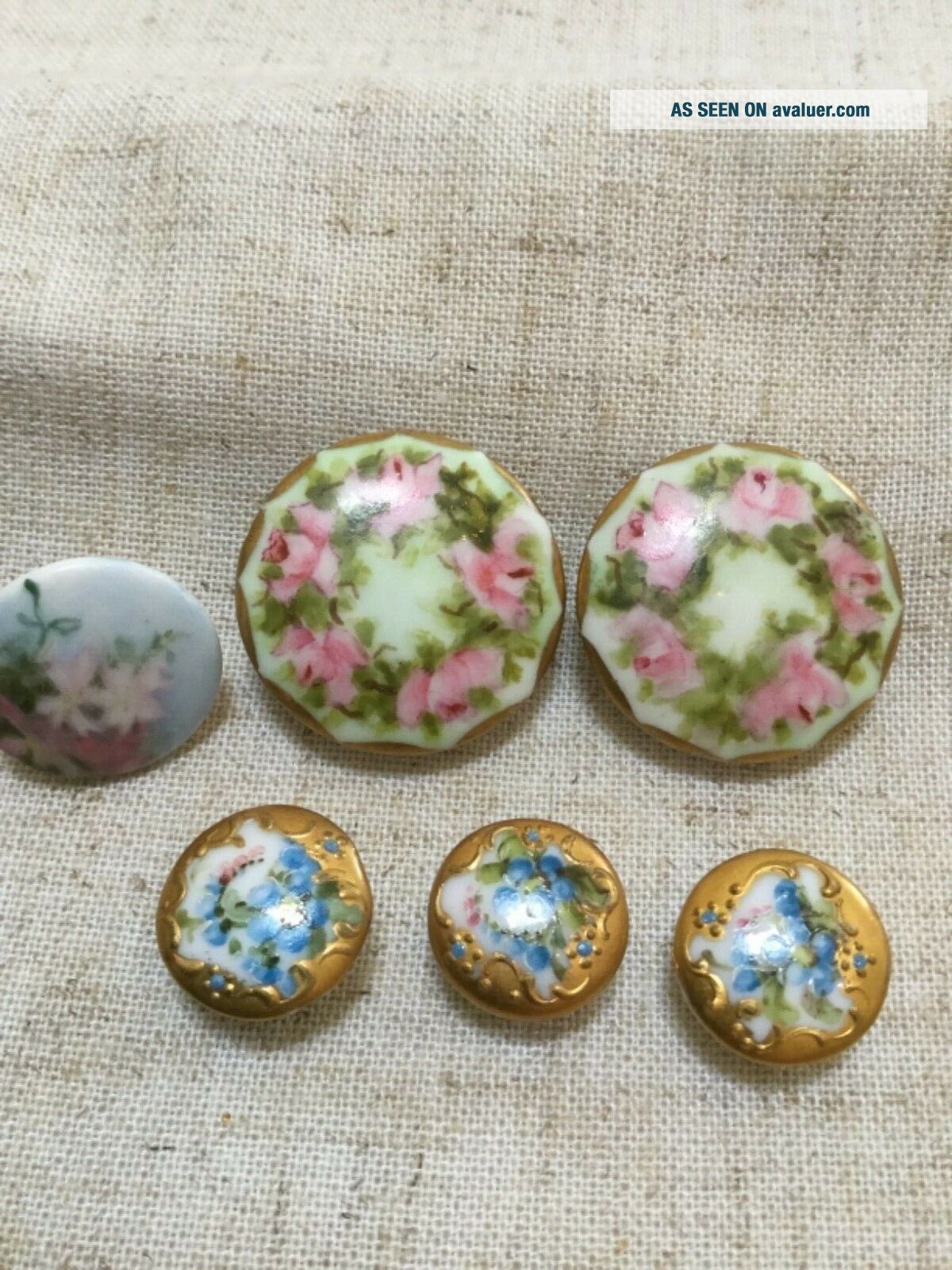 Six Antique Hand Painted Porcelain Limoges Stud Buttons | #294077