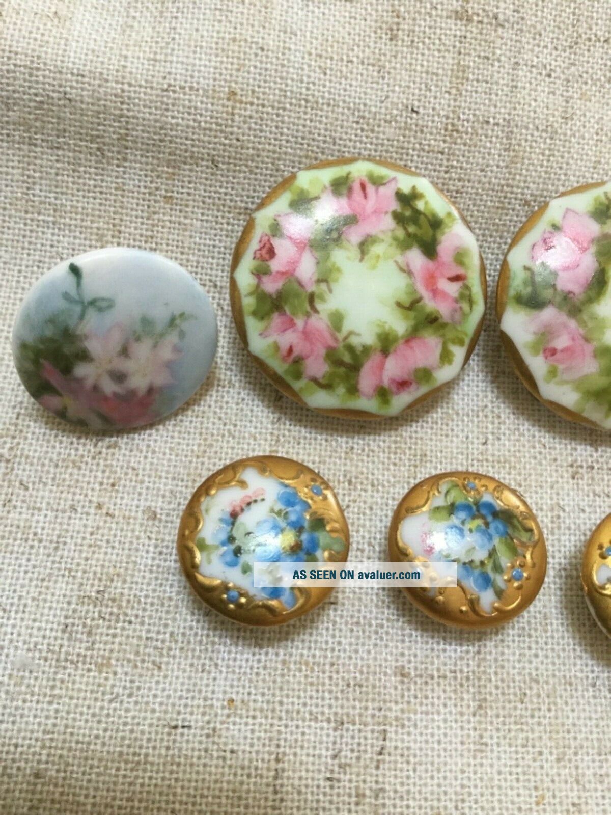 Six Antique Hand Painted Porcelain Limoges Stud Buttons | #294077