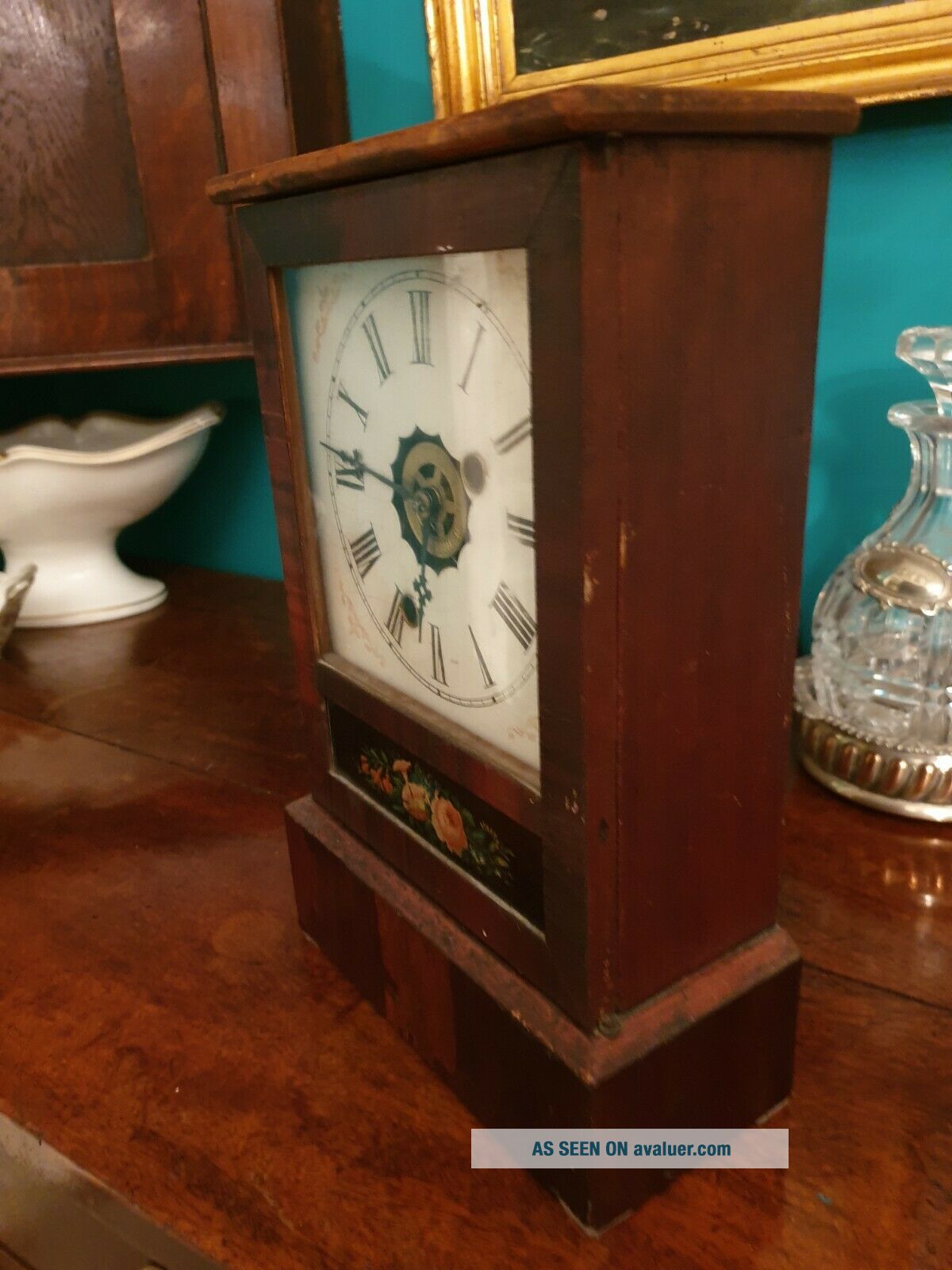 19th CENTURY ANSONIA KEY WOUND COTTAGE ANTIQUE MANTLE CLOCK WITH ALARM ...