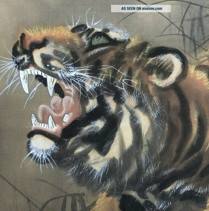 I621: Japanese Hanging Scroll. Tiger With Good Painting By Suikei Sato ...
