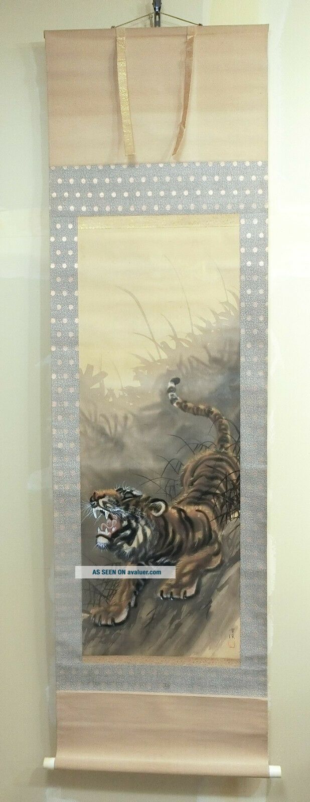 I621: Japanese Hanging Scroll. Tiger With Good Painting By Suikei Sato ...