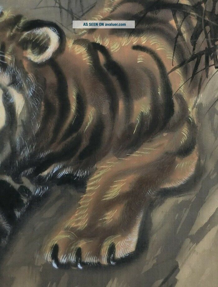 I621: Japanese Hanging Scroll. Tiger With Good Painting By Suikei Sato ...