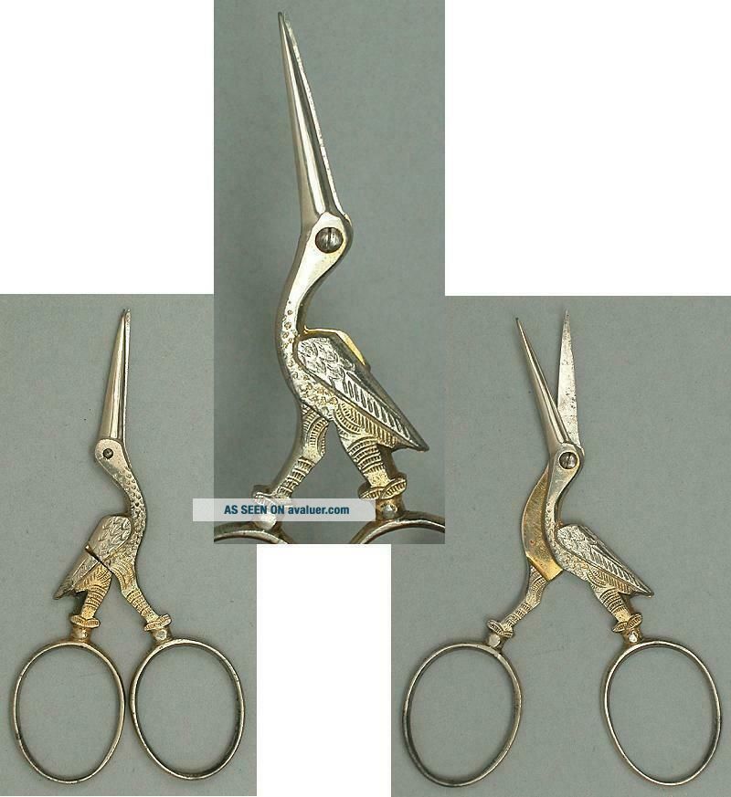 Antique Gilded Steel Stork Scissors Germany Circa 1900 | #317671